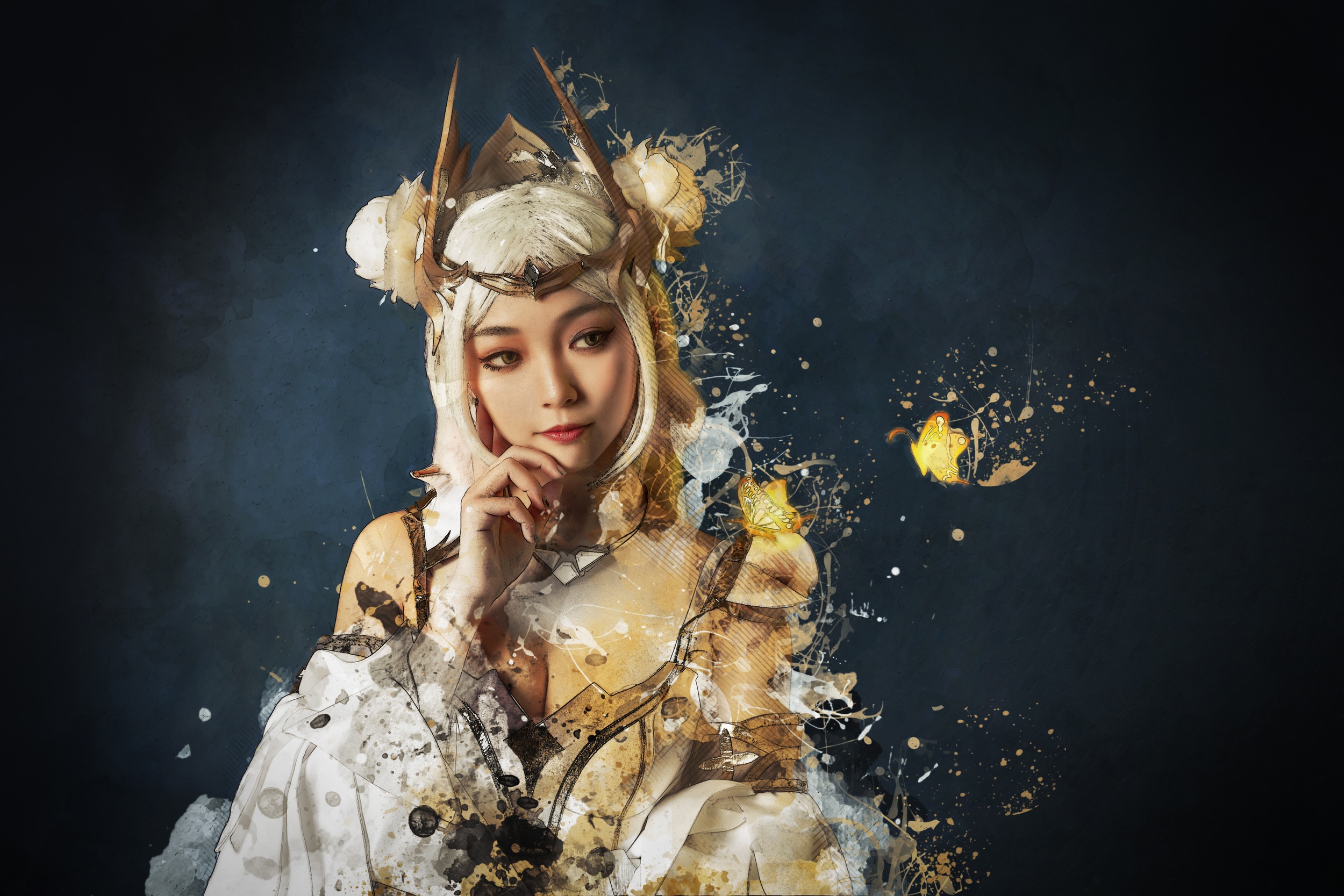 Download White Hair Model Woman Asian HD Wallpaper