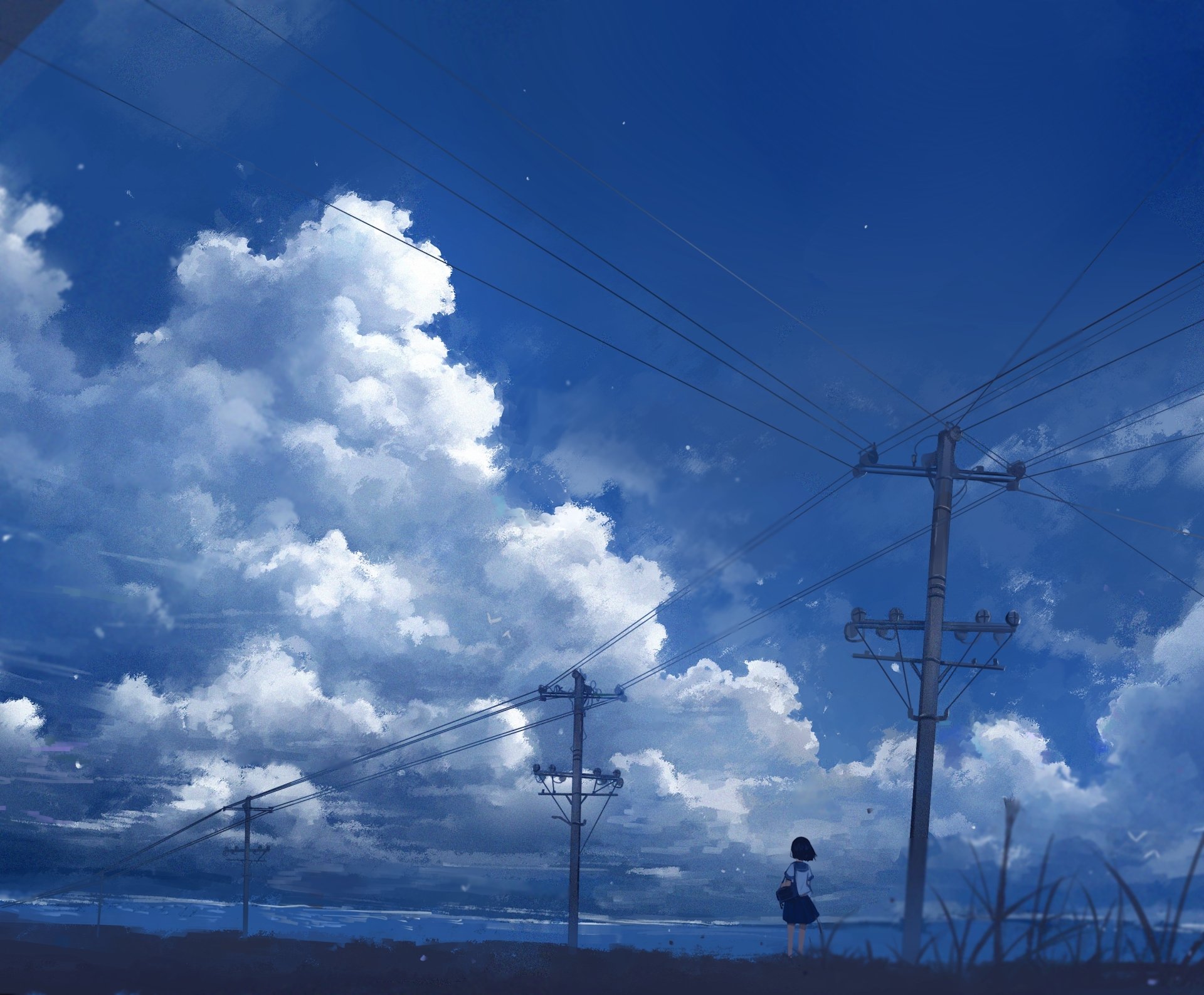 Anime Sky Serenity: HD Wallpaper of Vibrant Blue Skies and Lush Clouds ...