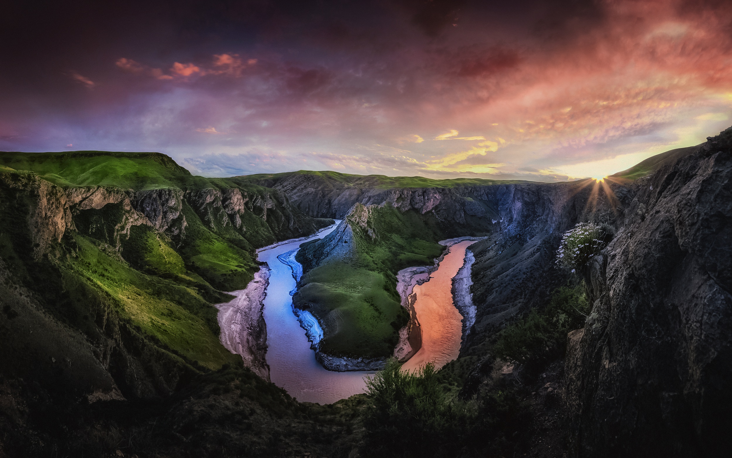 Download Sunrise Canyon Nature River HD Wallpaper