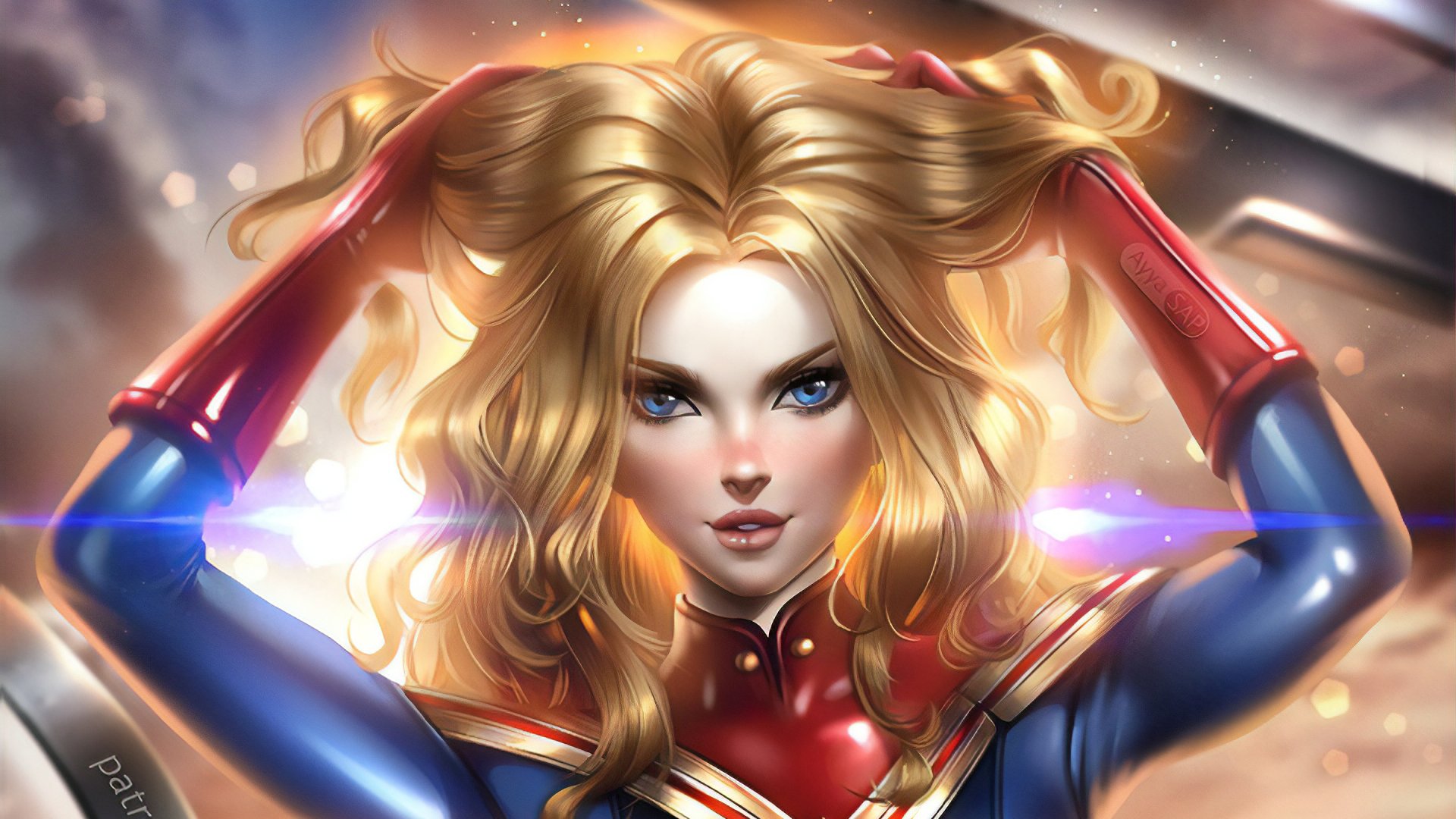 Download Blue Eyes Blonde Comic Captain Marvel HD Wallpaper by AyyaSAP