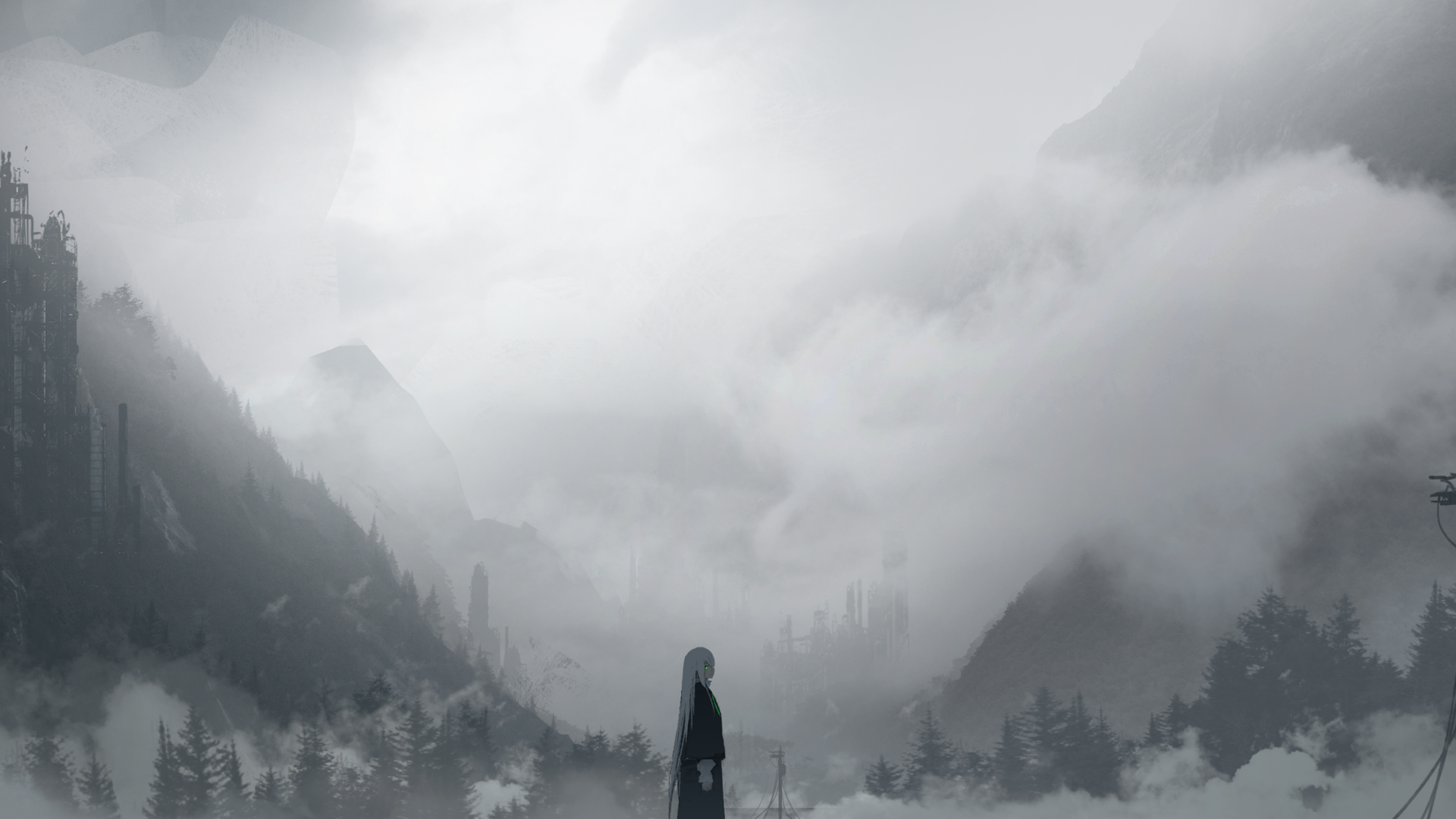 Misty Anime Vista: HD Foggy Landscape Wallpaper by あすてろid