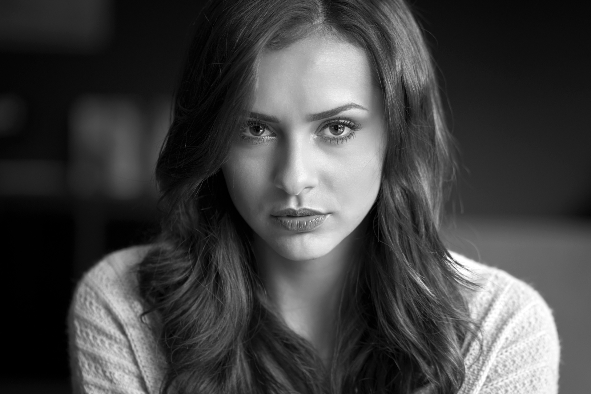 Download Monochrome Stare Face Woman Model HD Wallpaper