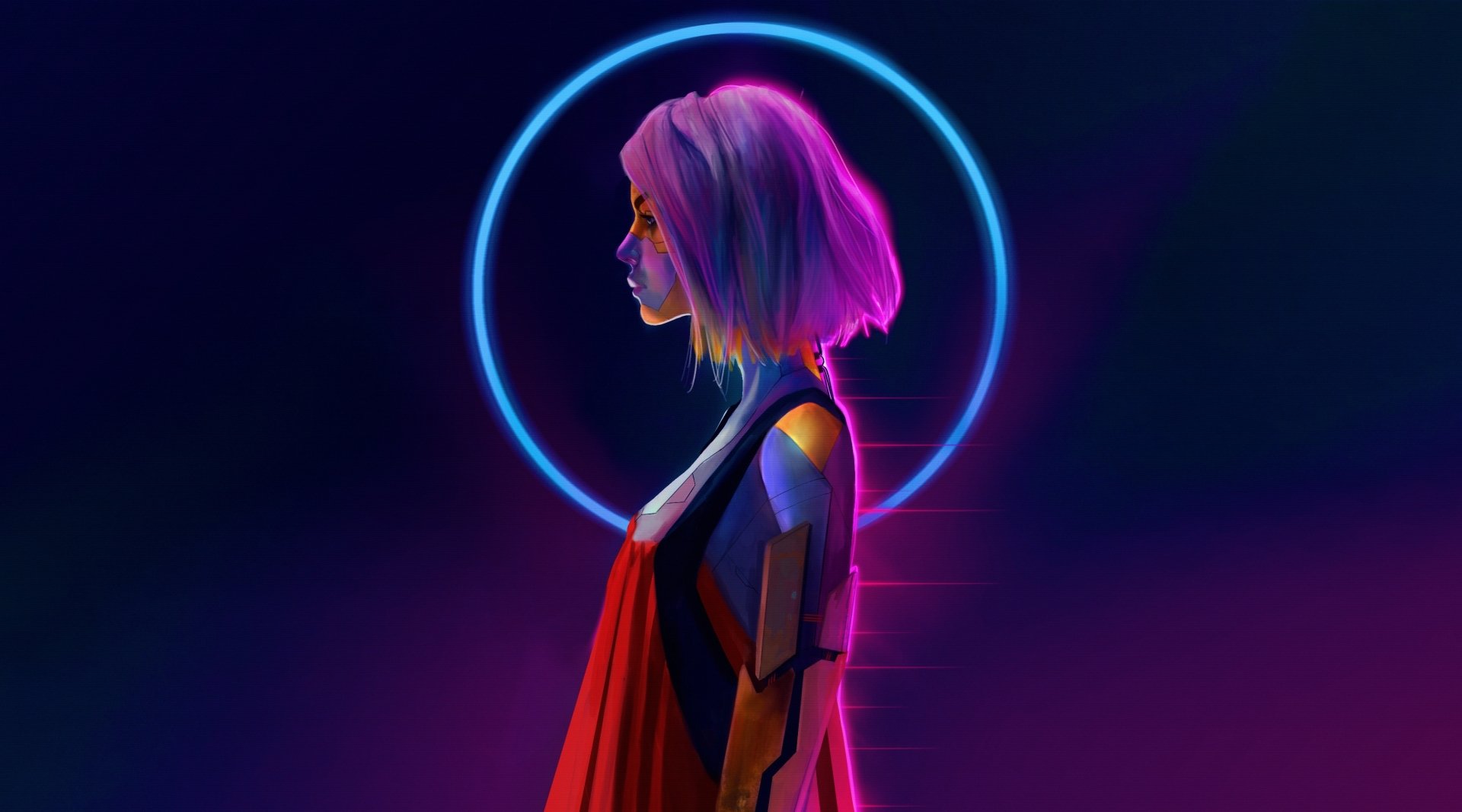 Neon Pink Cyborg — 2K Quad HD Sci‑Fi Wallpaper (Short Hair) by Natalia ...