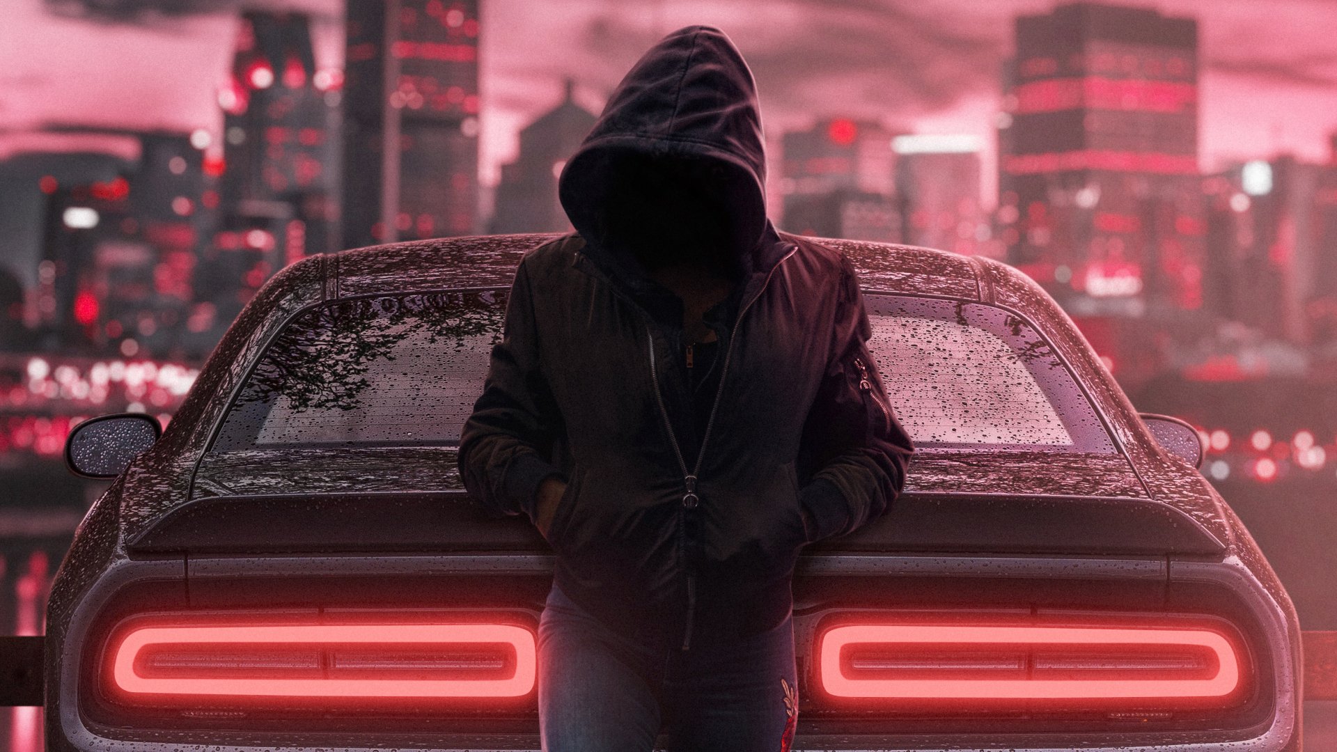 Lonely Rider and the Dodge Challenger: Night Streets HD Wallpaper