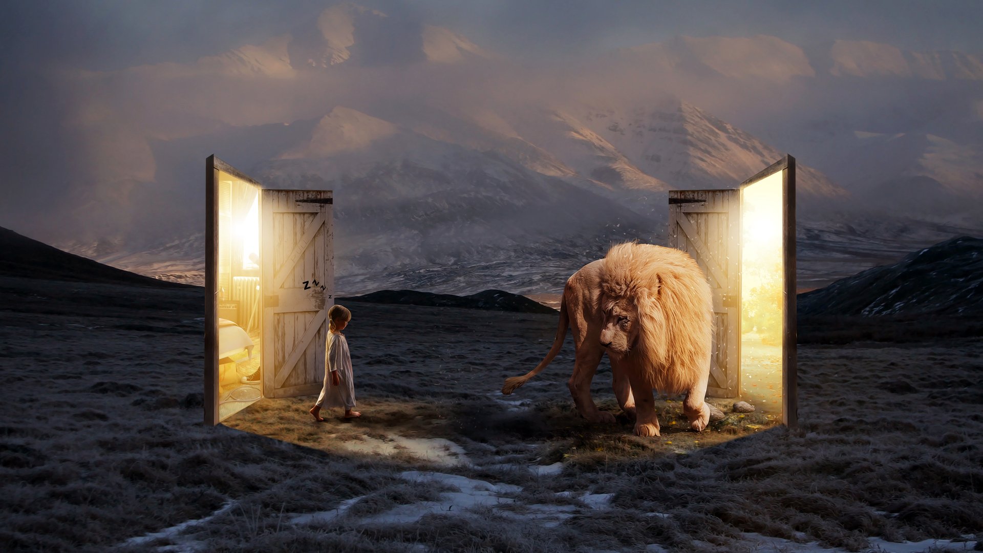Download Mountain Landscape Door Lion Fantasy Dream Fantasy Landscape ...