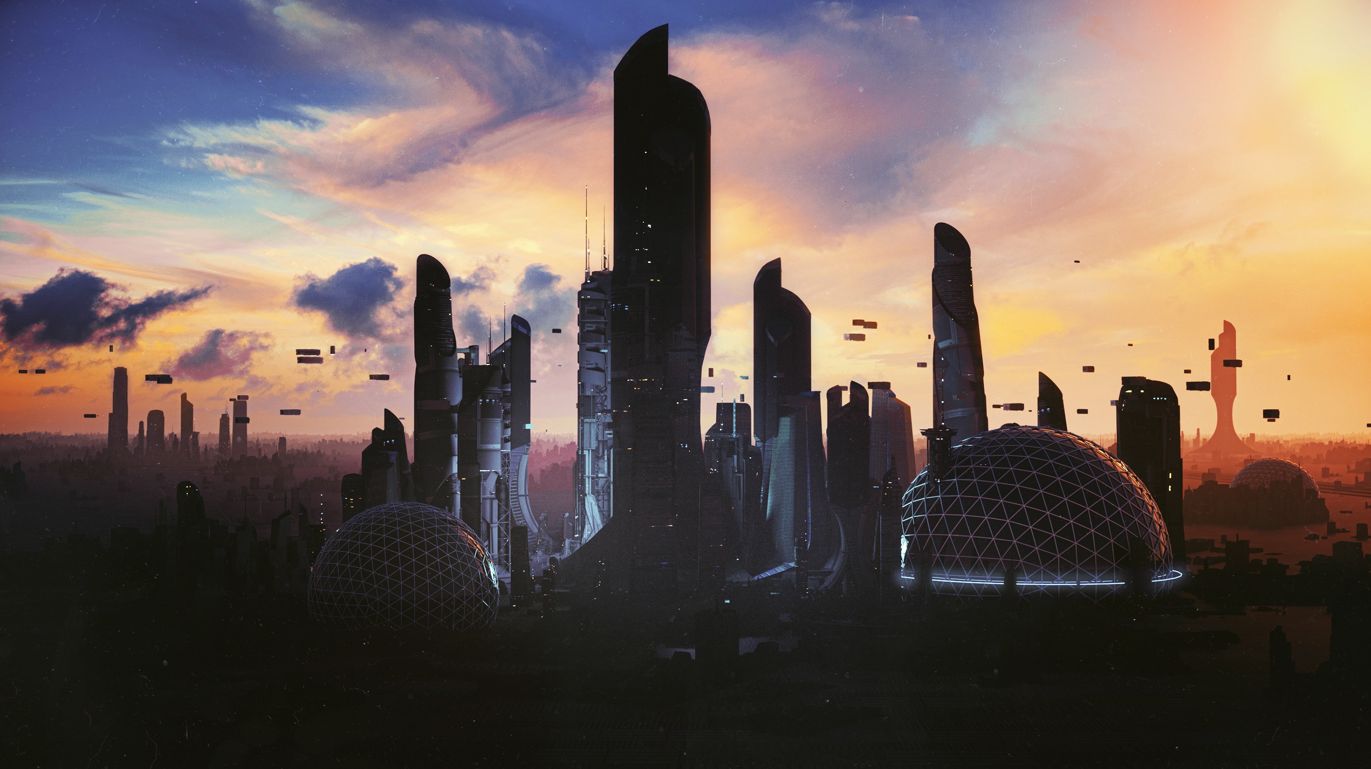 Futuristic Sci-Fi Skyline: Dome and Skyscrapers of Tomorrow’s Cityscape ...