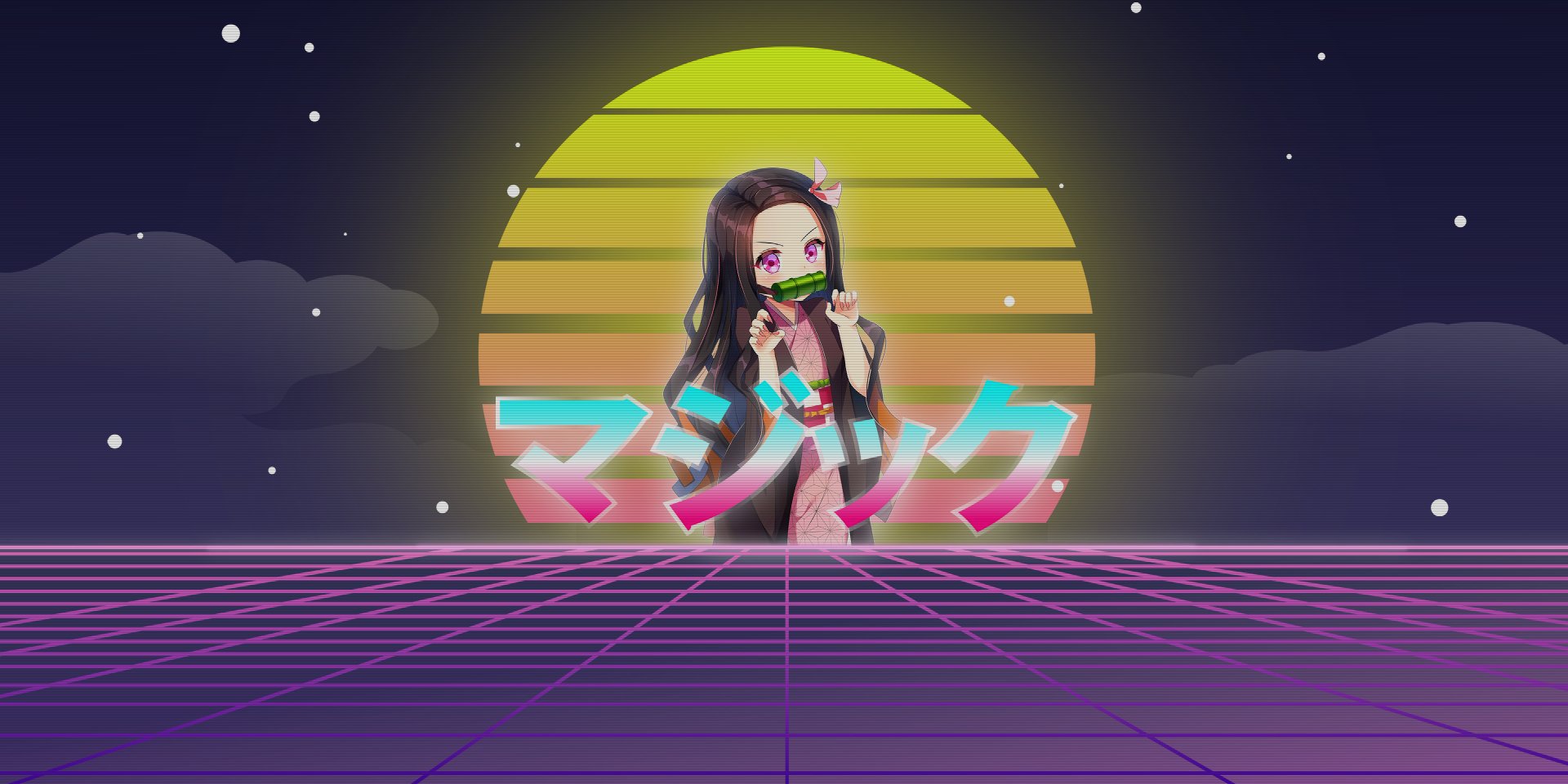 Nezuko Kamado Vaporwave HD Wallpaper - Demon Slayer Anime Art
