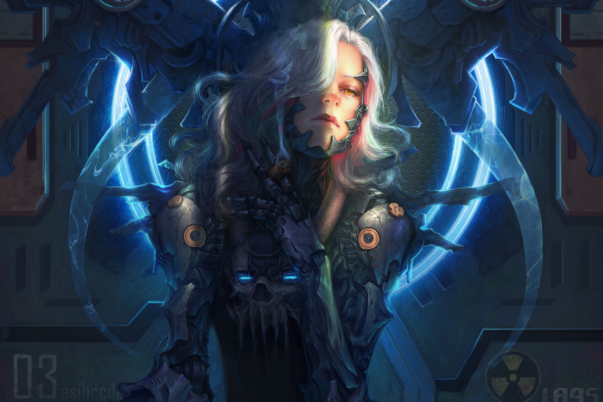 Cyberpunk Cyborg: White-Haired Sci-Fi Sentinel HD Wallpaper