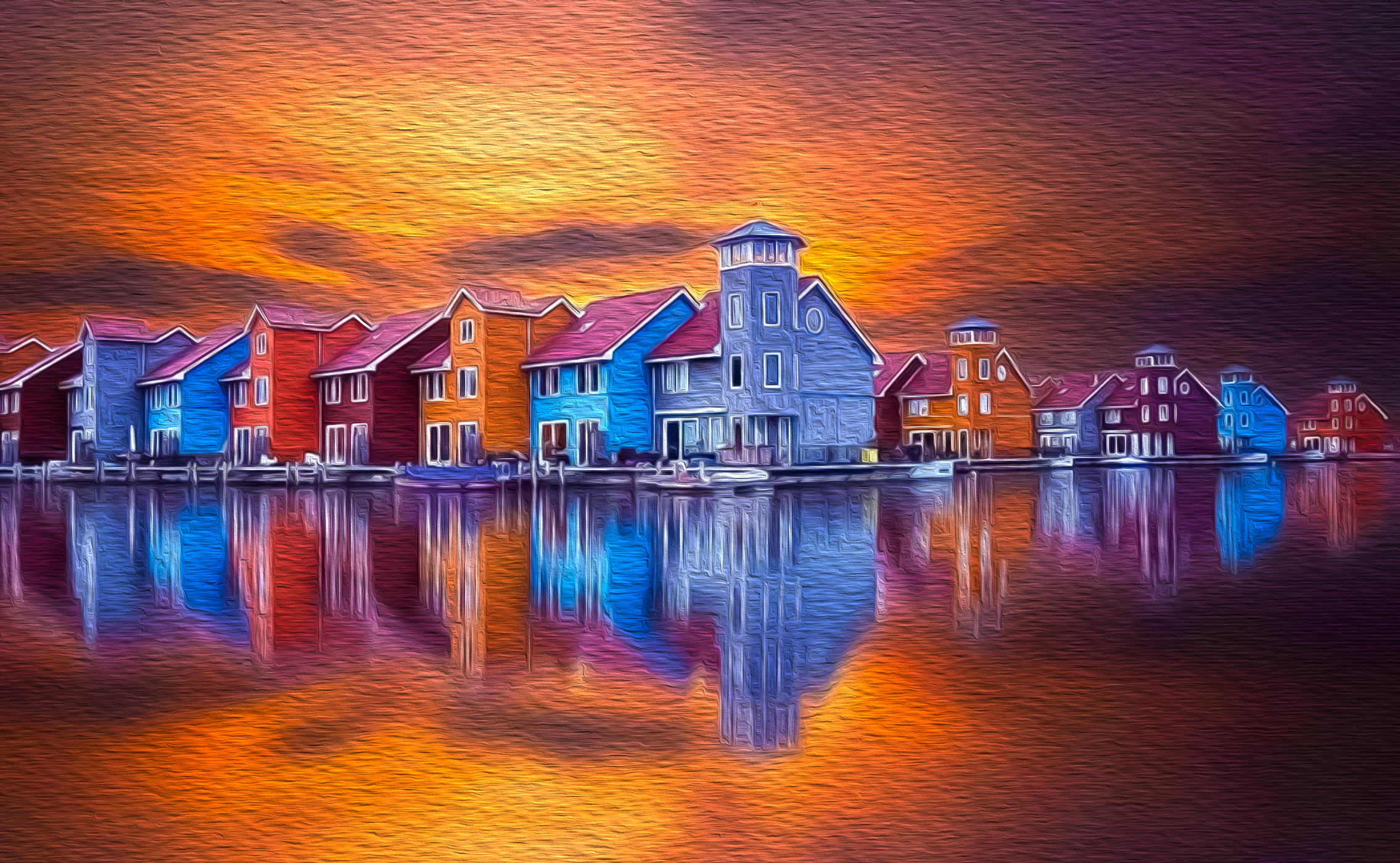 Colorful Houses, Netherlands - Oil on Textured Paper by Manufan63