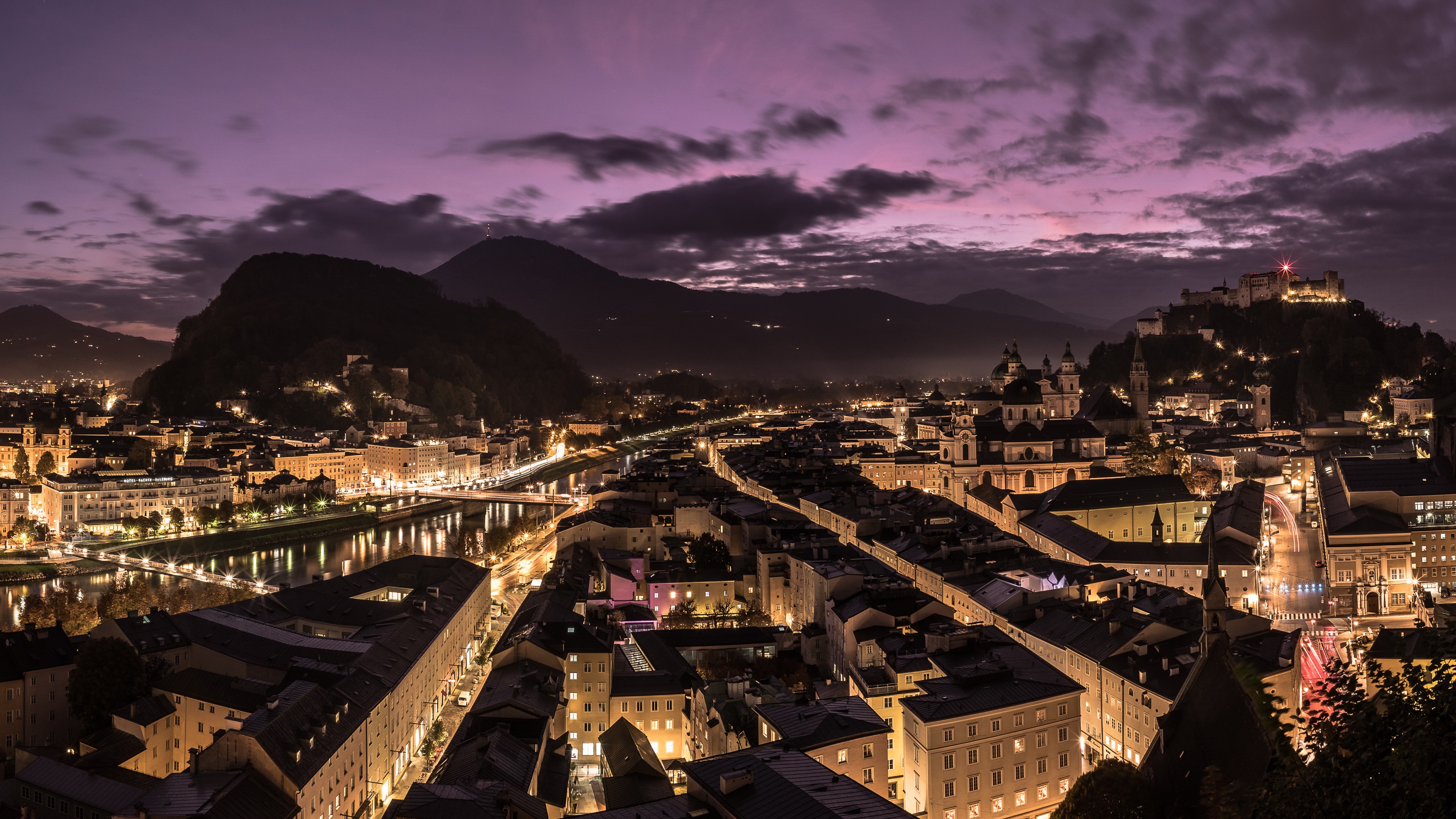 Download Austria Town Night Man Made Salzburg HD Wallpaper
