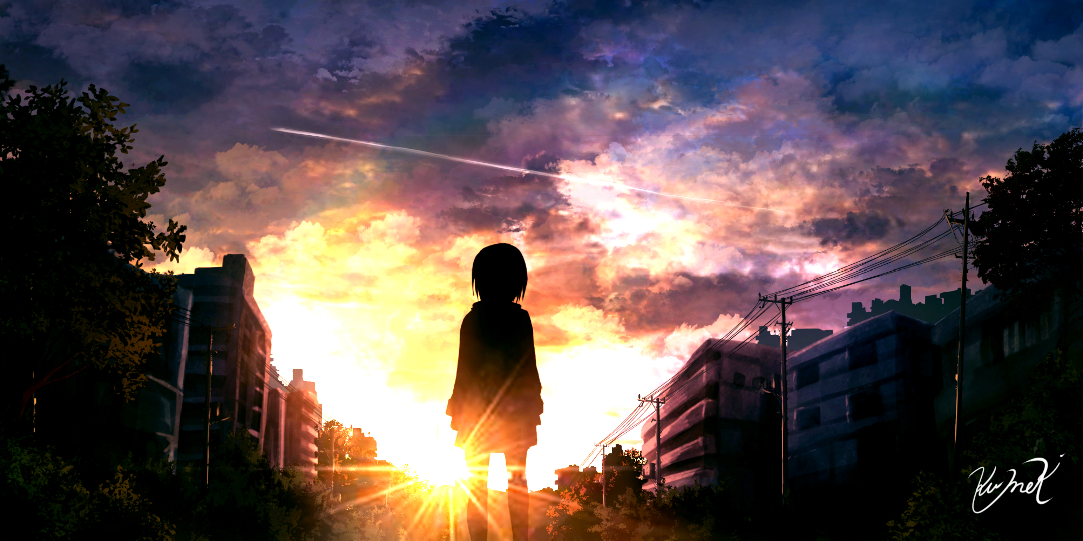 Download City Sunset Anime Original HD Wallpaper by クメキ