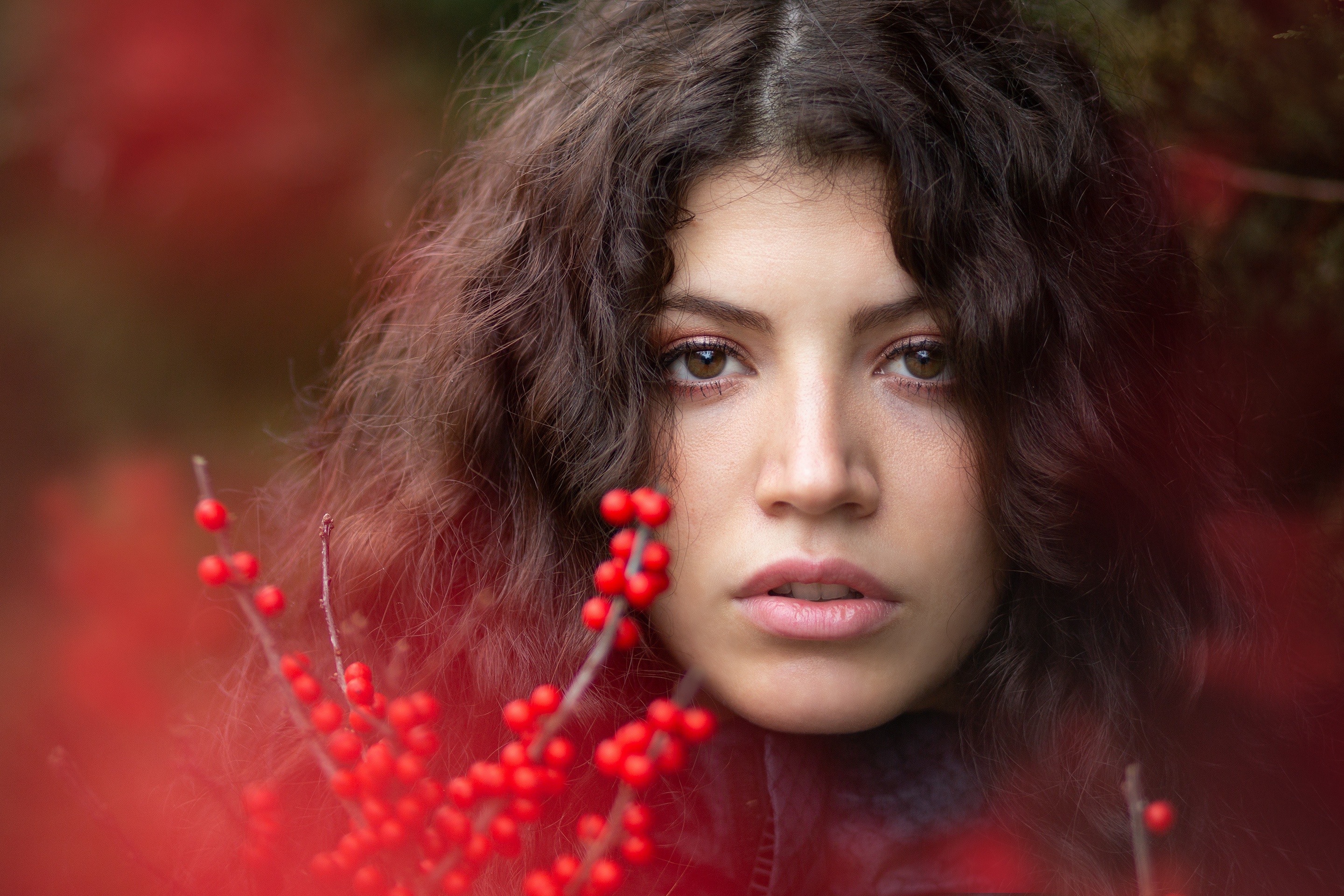 Download Stare Brunette Model Woman Face HD Wallpaper