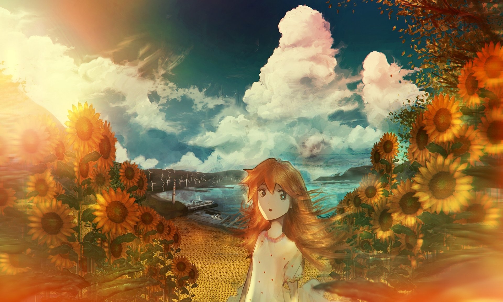 Download Sunflower Anime Original HD Wallpaper by ナコモ | 2500x1500 ...