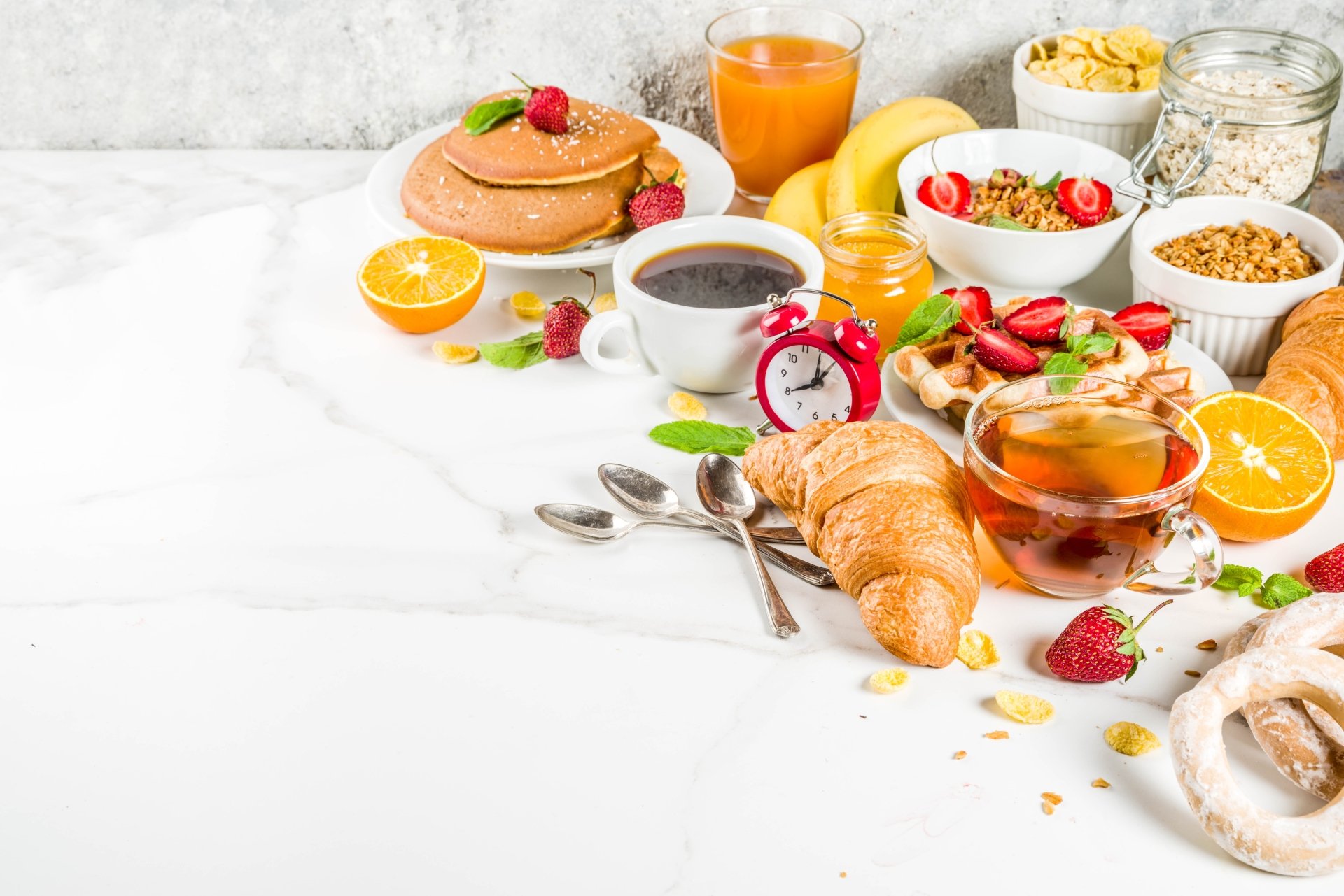 Download Croissant Still Life Pancake Juice Tea Berry Food Breakfast 4k ...