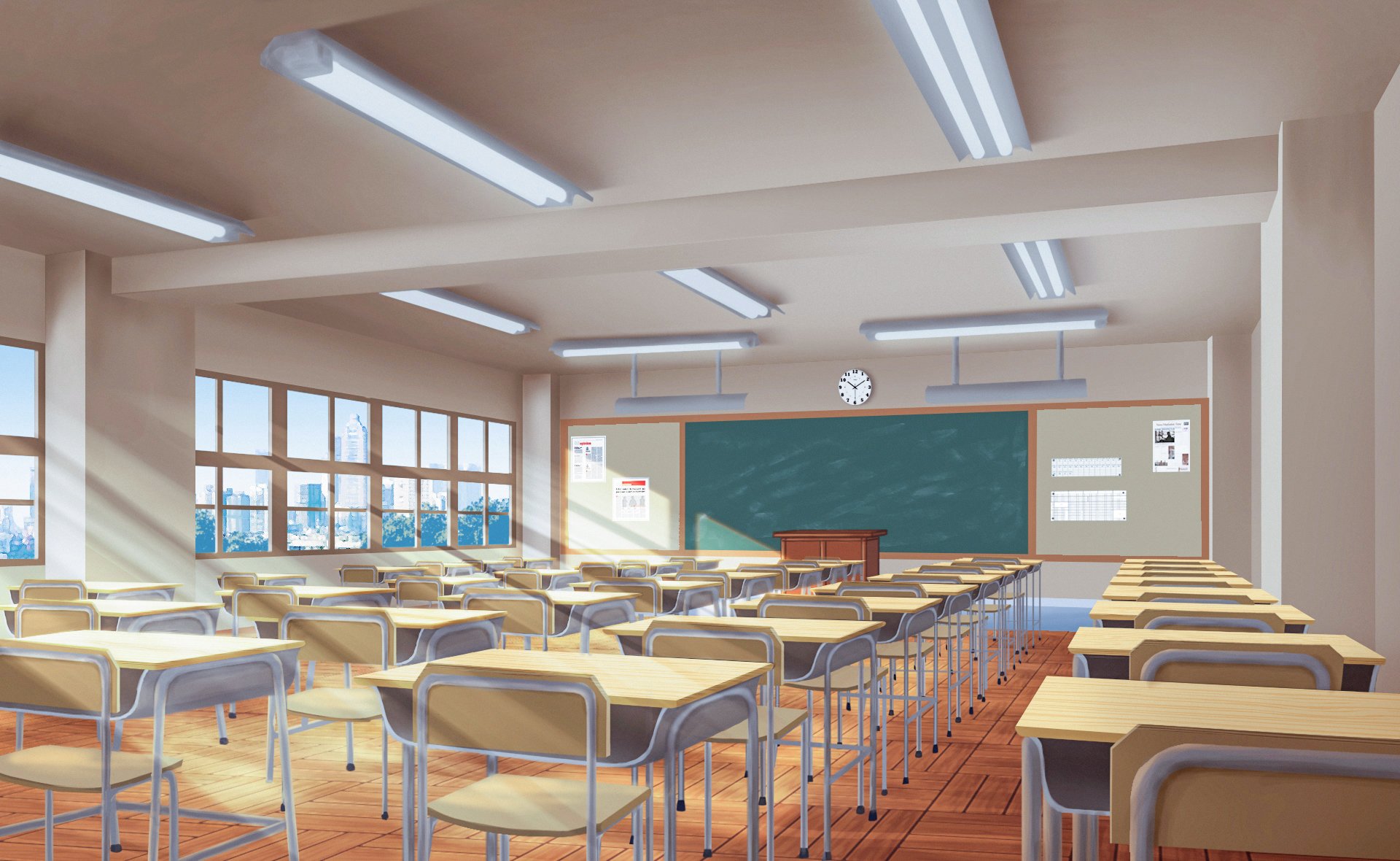 Sunlit Anime Classroom — HD Cozy Schoolroom Wallpaper by liwei191 ...