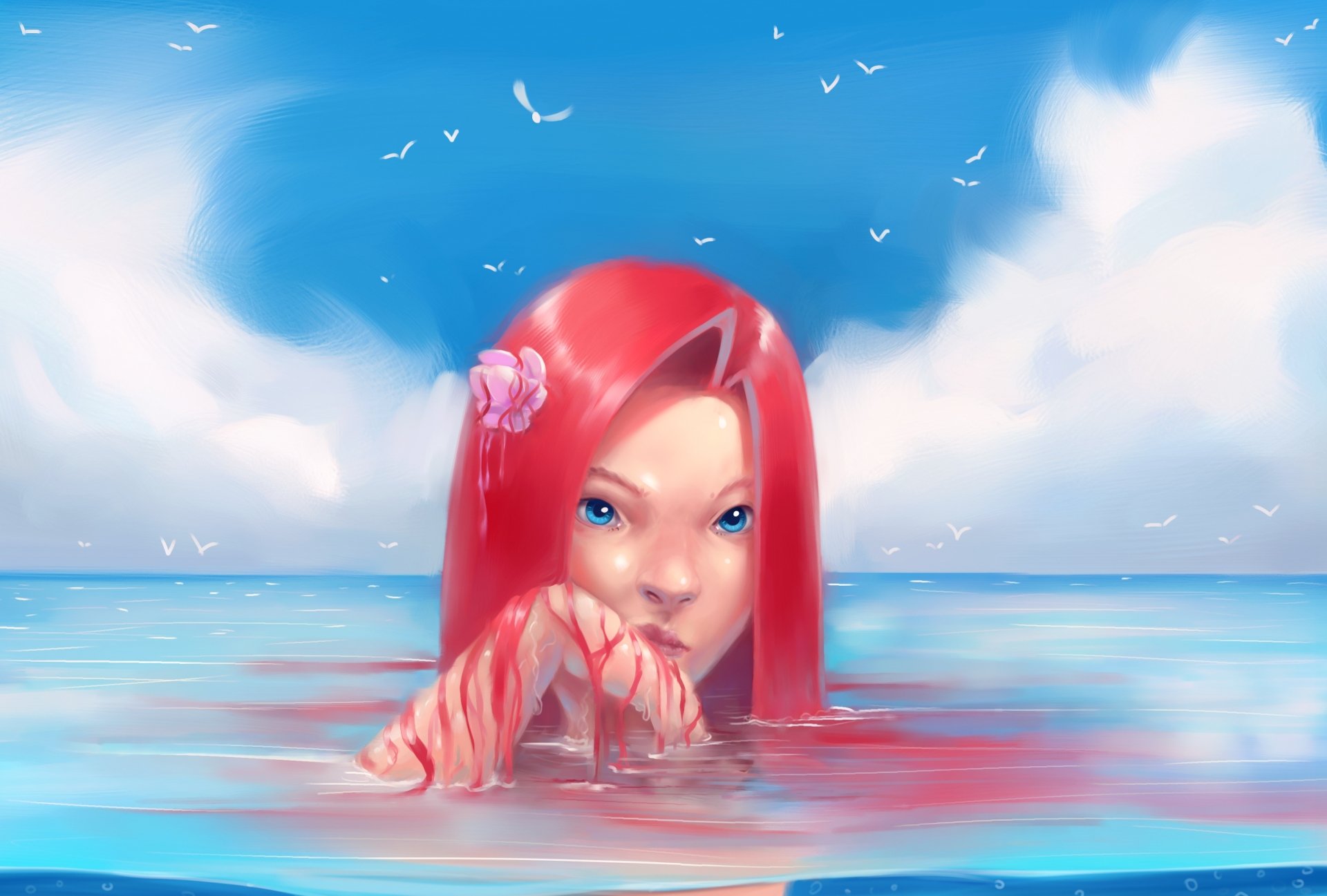 Download Red Hair Blue Eyes Fantasy Mermaid HD Wallpaper by Andrew ...