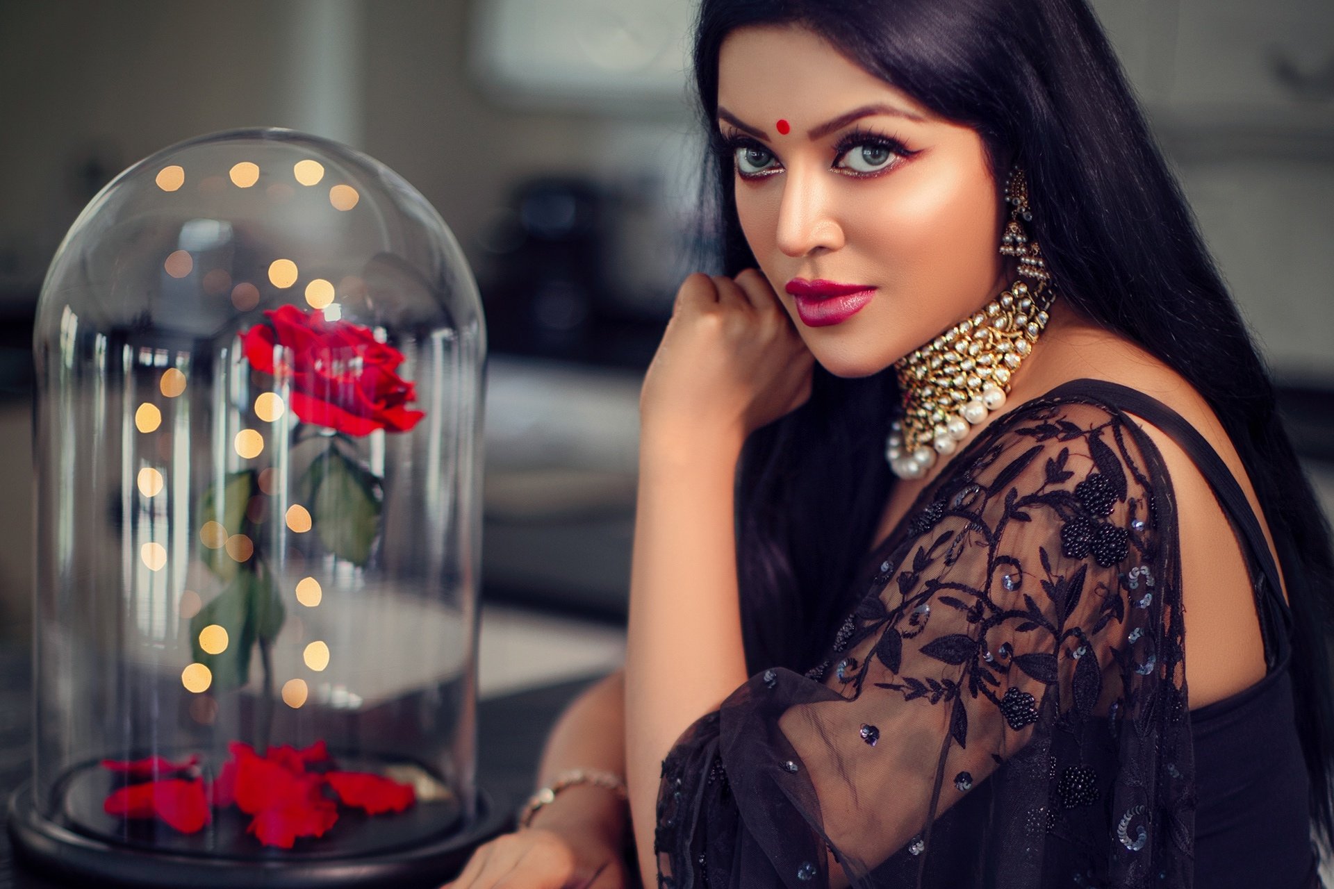 Download Indian Necklace Black Hair Lipstick Woman Model Hd Wallpaper
