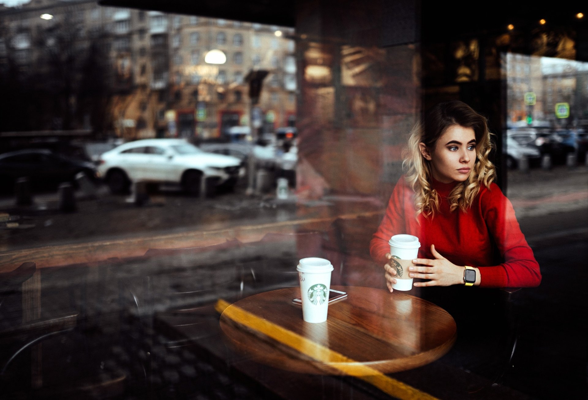 Download Cafe Blonde Woman Model HD Wallpaper by Andrew Shapar