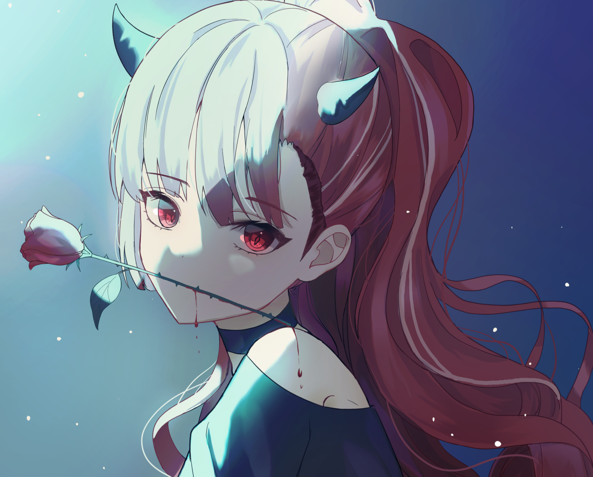 Crimson Rose: Original Anime Beauty with Fiery Eyes HD Wallpaper by Pewn.V