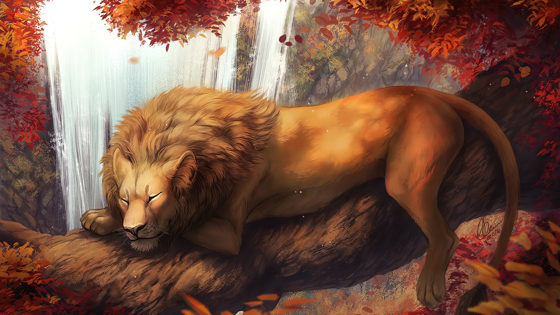 Majestic Lion Resting on Fall Branch – 4K Ultra HD Wildlife Wallpaper ...