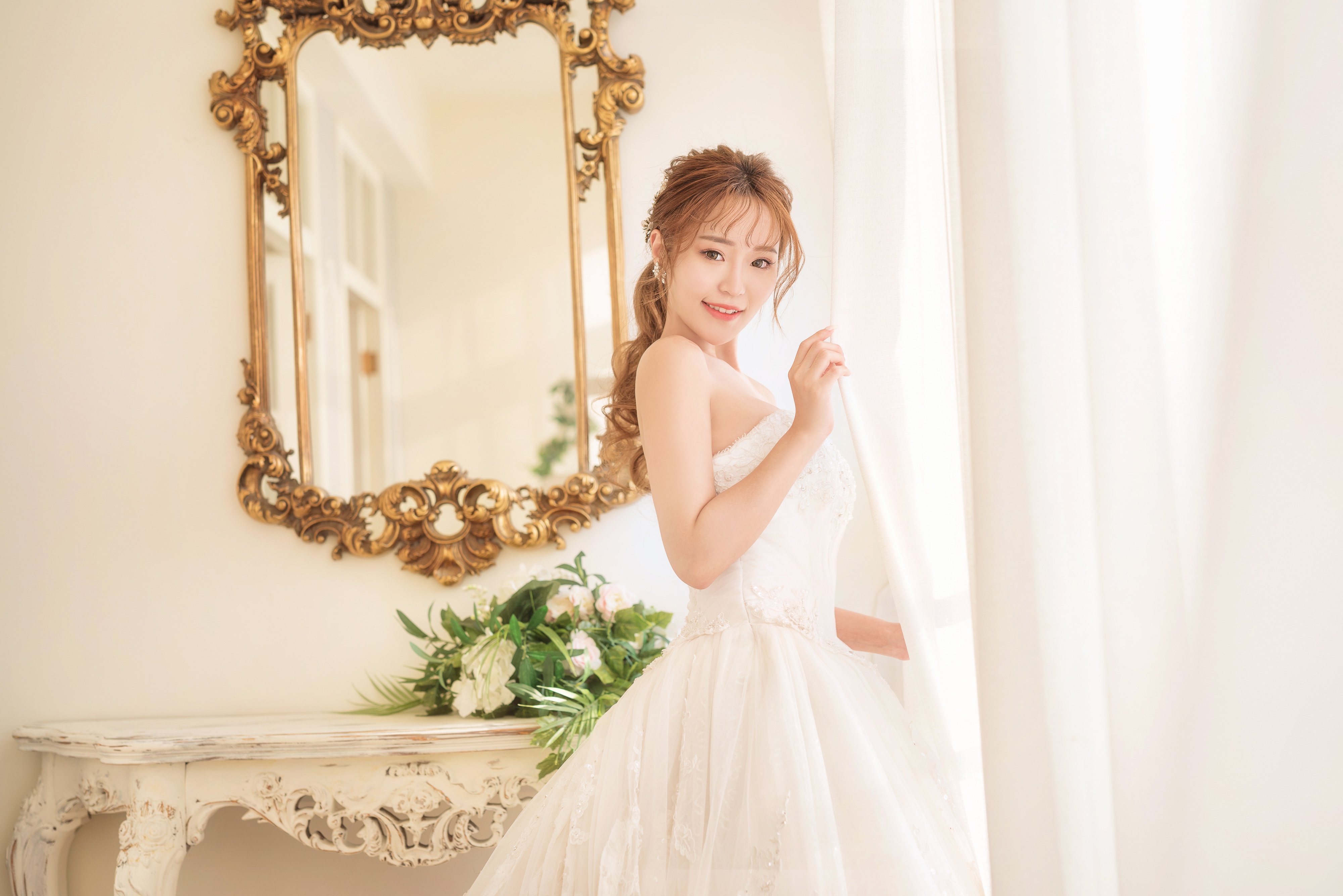 Download Wedding Dress Brunette White Dress Model Asian Woman Bride 4k ...