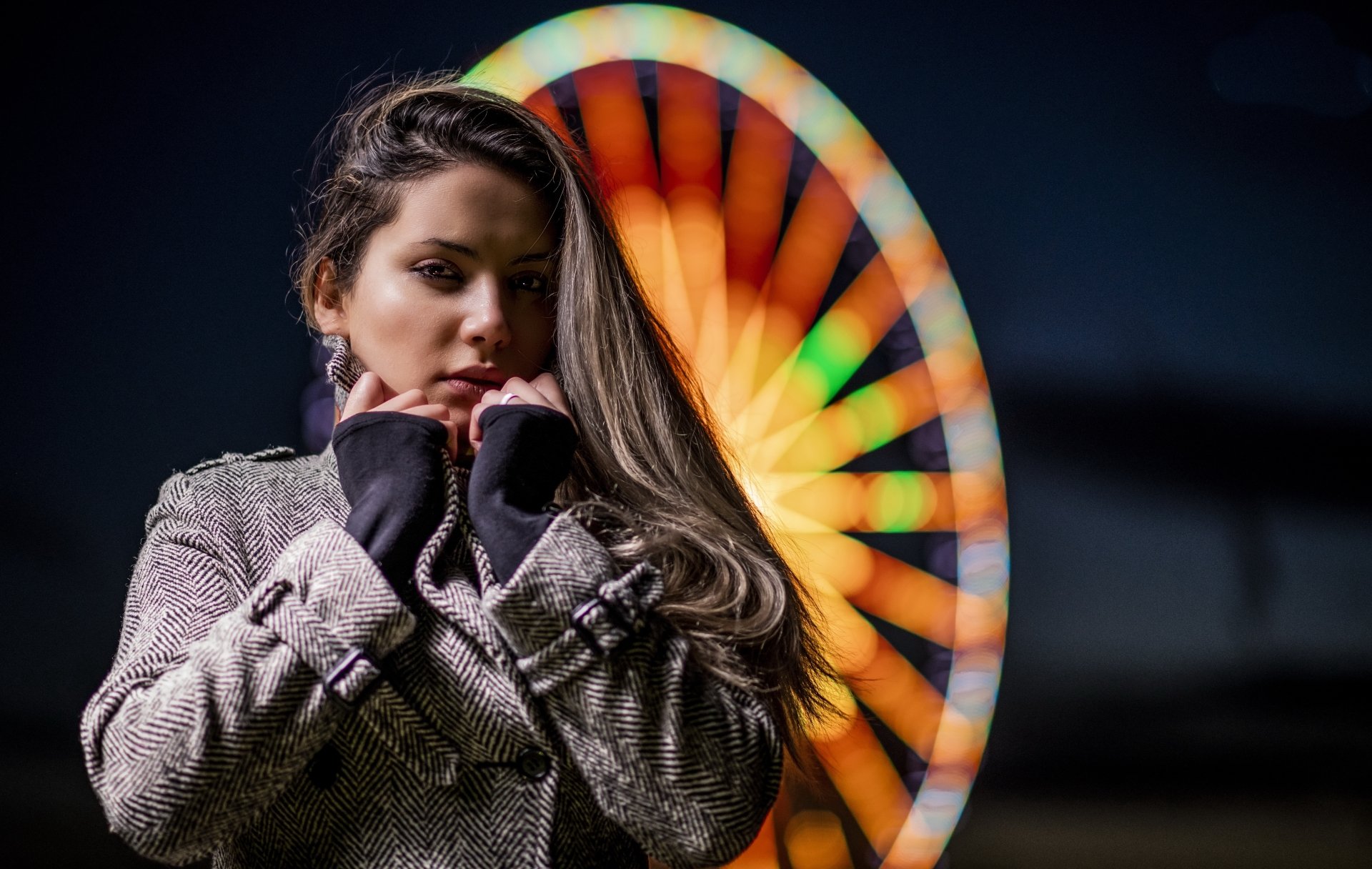 Download Depth Of Field Coat Brunette Woman Model 4k Ultra HD Wallpaper