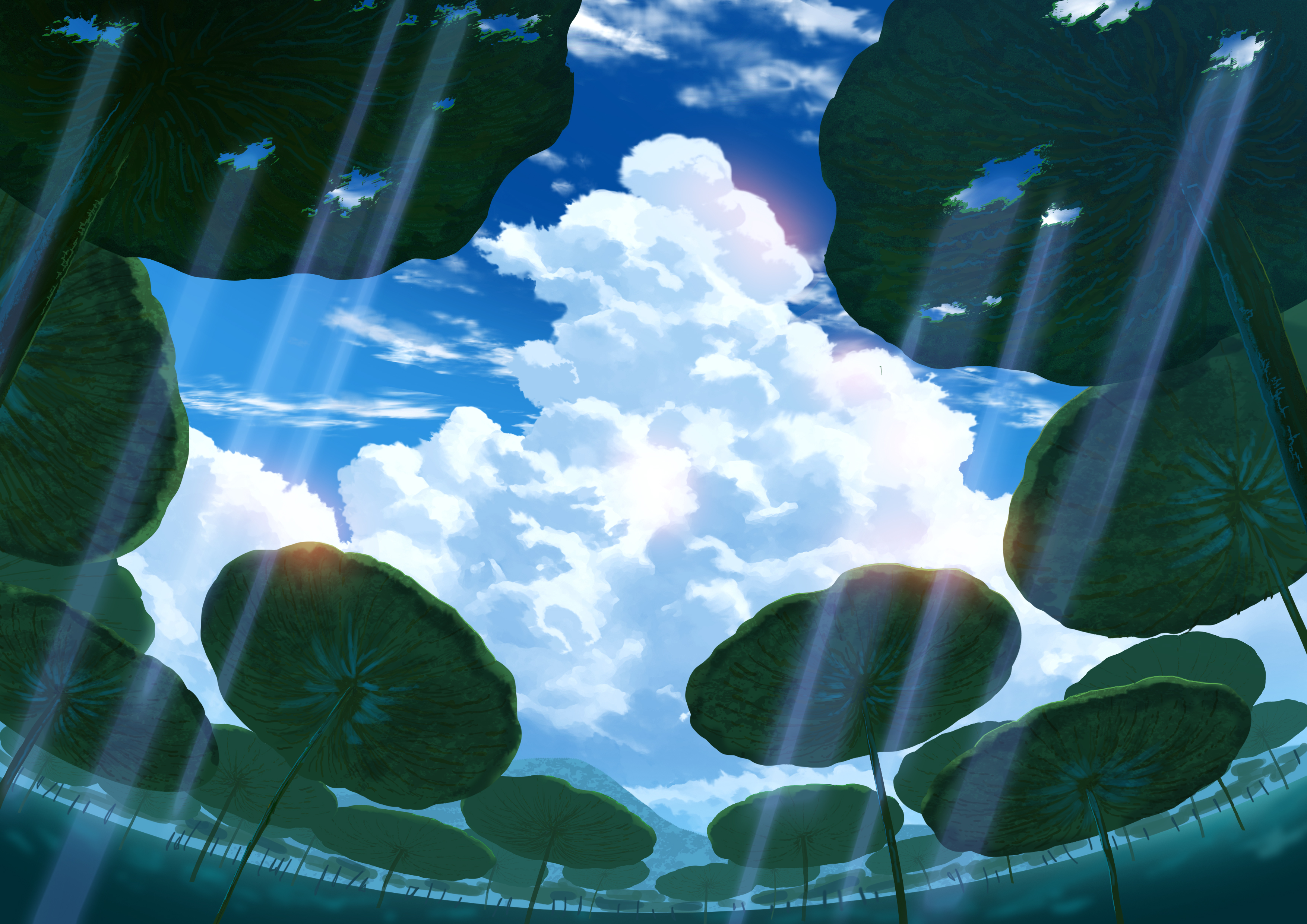 Radiant Sky: Anime Sunbeams and Clouds HD Wallpaper by スマッシャーT_T