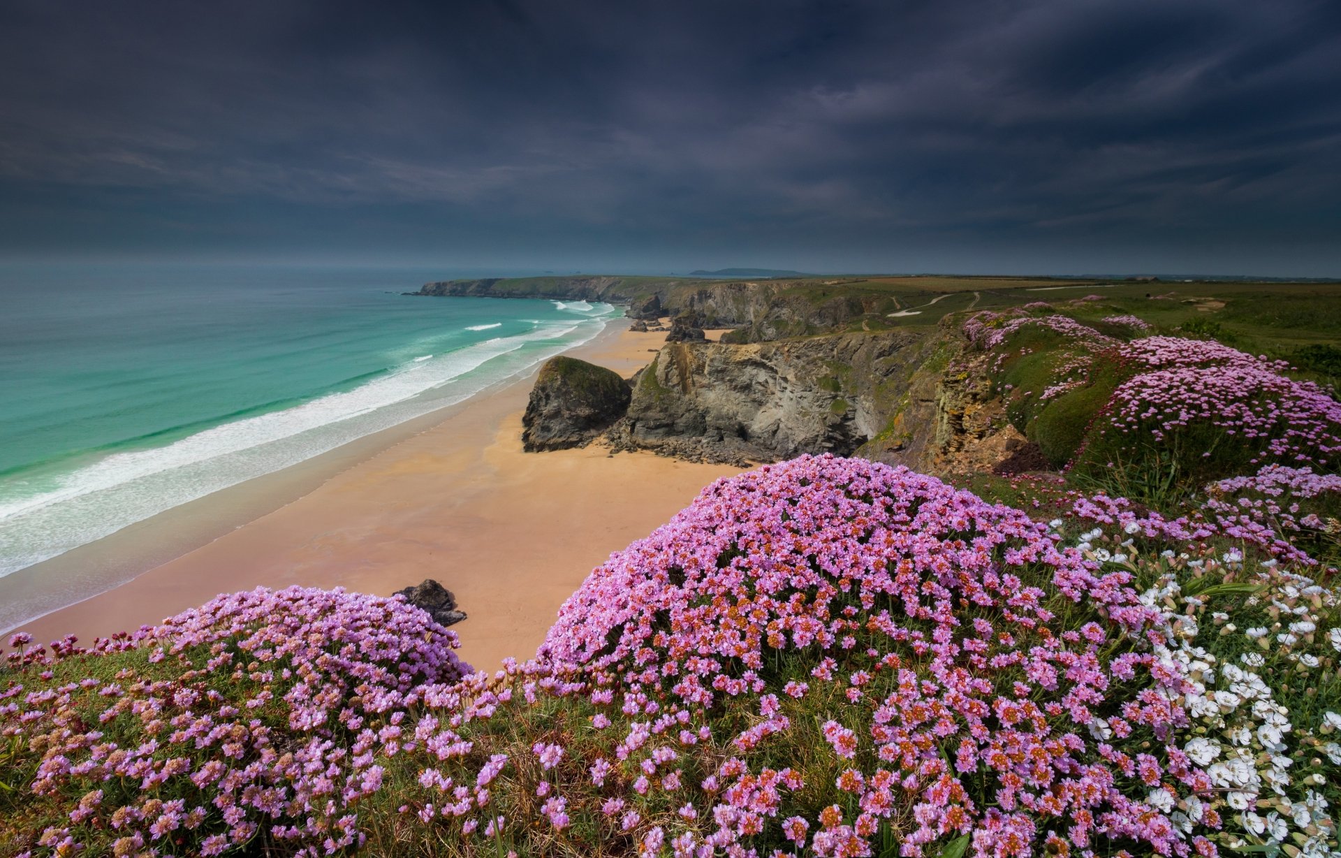Cornwall, England — Coastal Blossoms & Ocean Horizon (4K Ultra HD ...