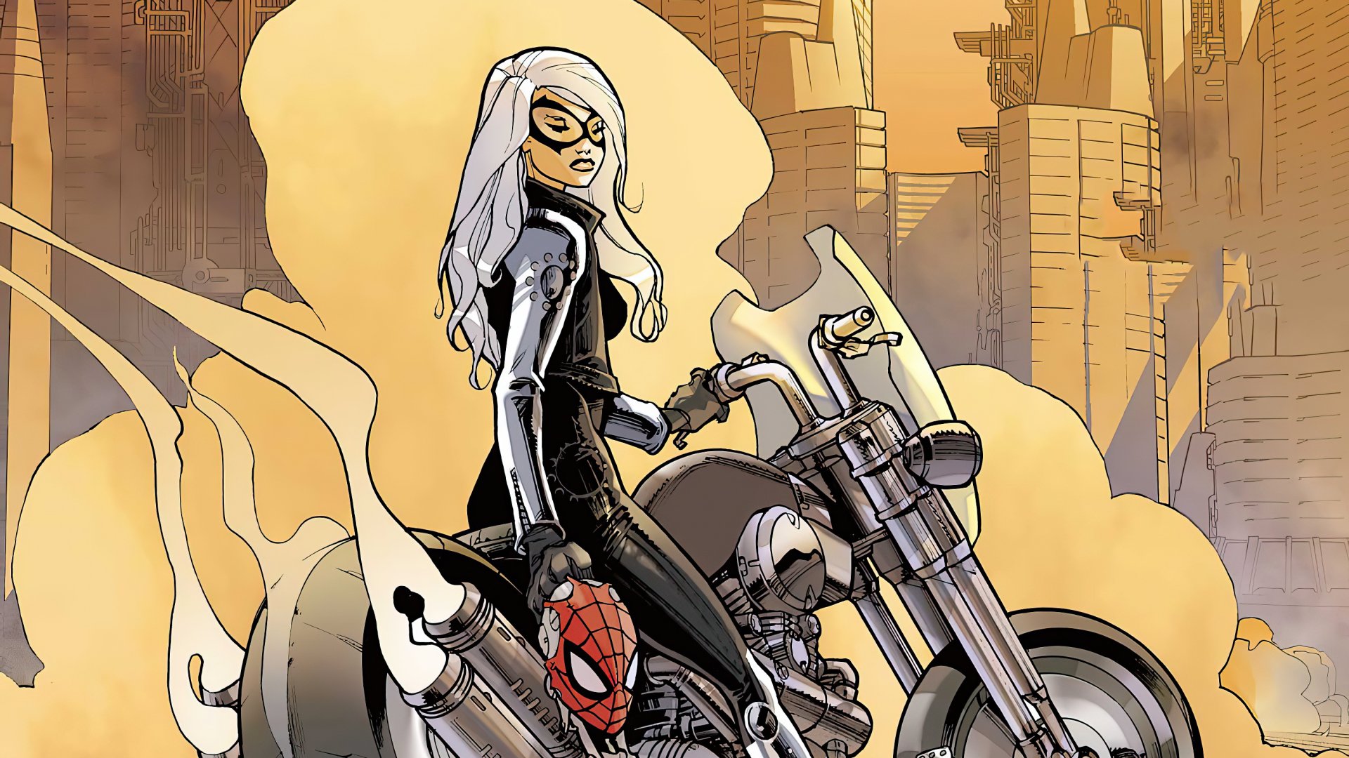Download Motorcycle Black Cat (Marvel Comics) Comic HD Wallpaper