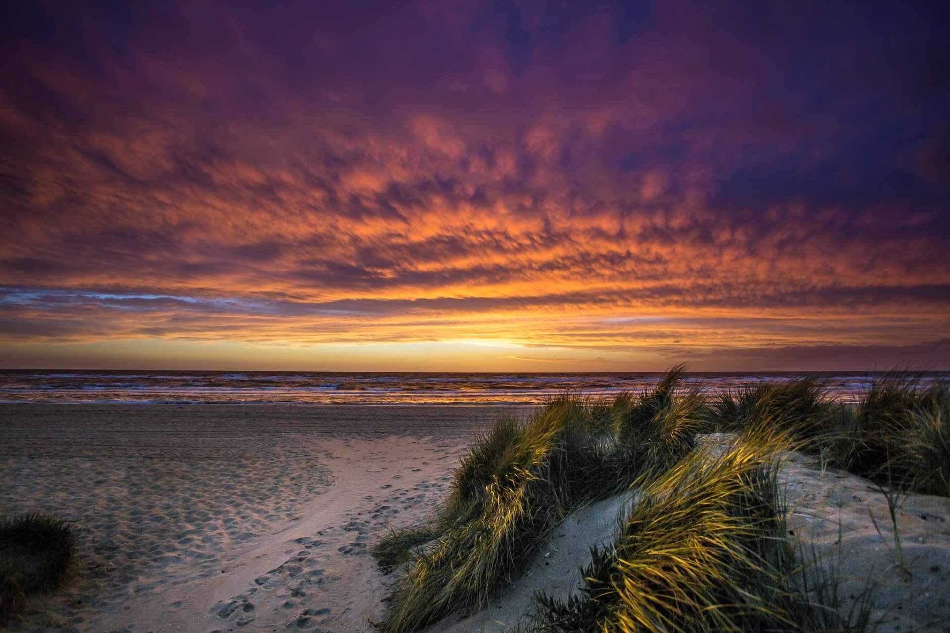Download Sand Beach Sunset Sky Horizon Nature Ocean HD Wallpaper ...