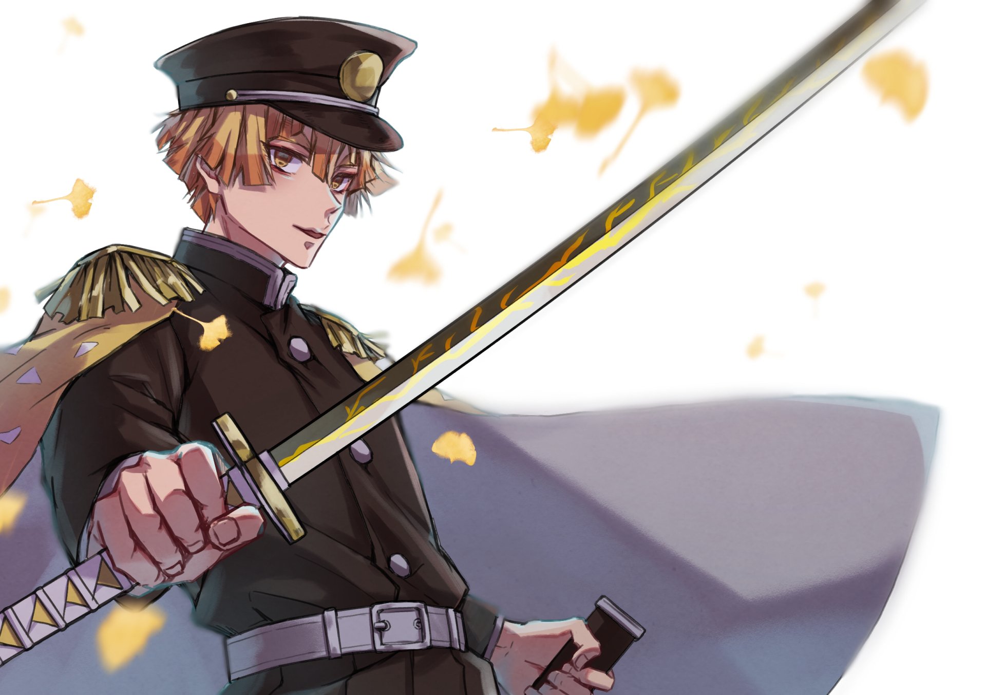 Download Uniform Yellow Eyes Sword Katana Blonde Hat Zenitsu Agatsuma ...
