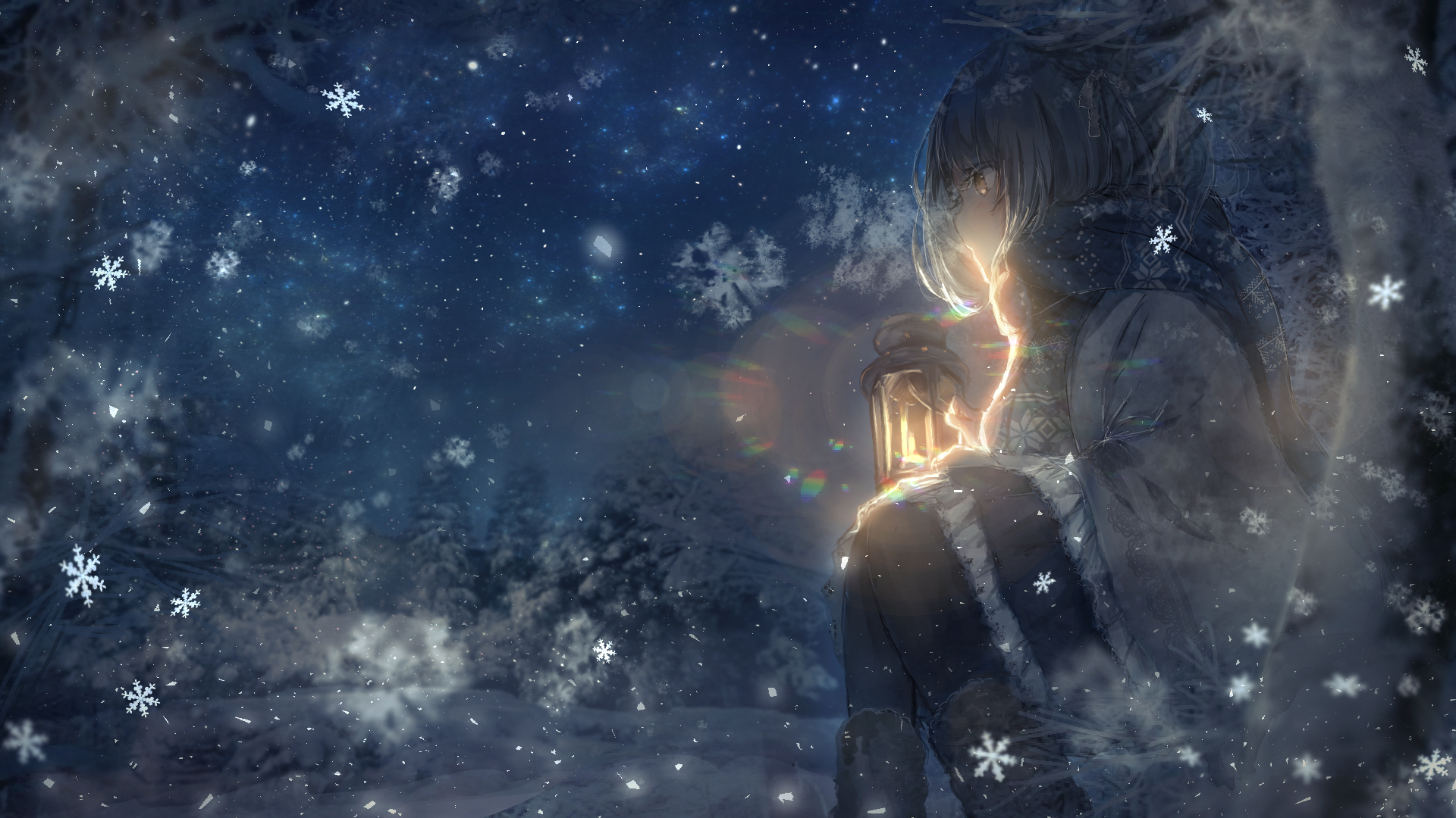Download Winter Snowflake Lantern Night Anime Original Winter Anime ...