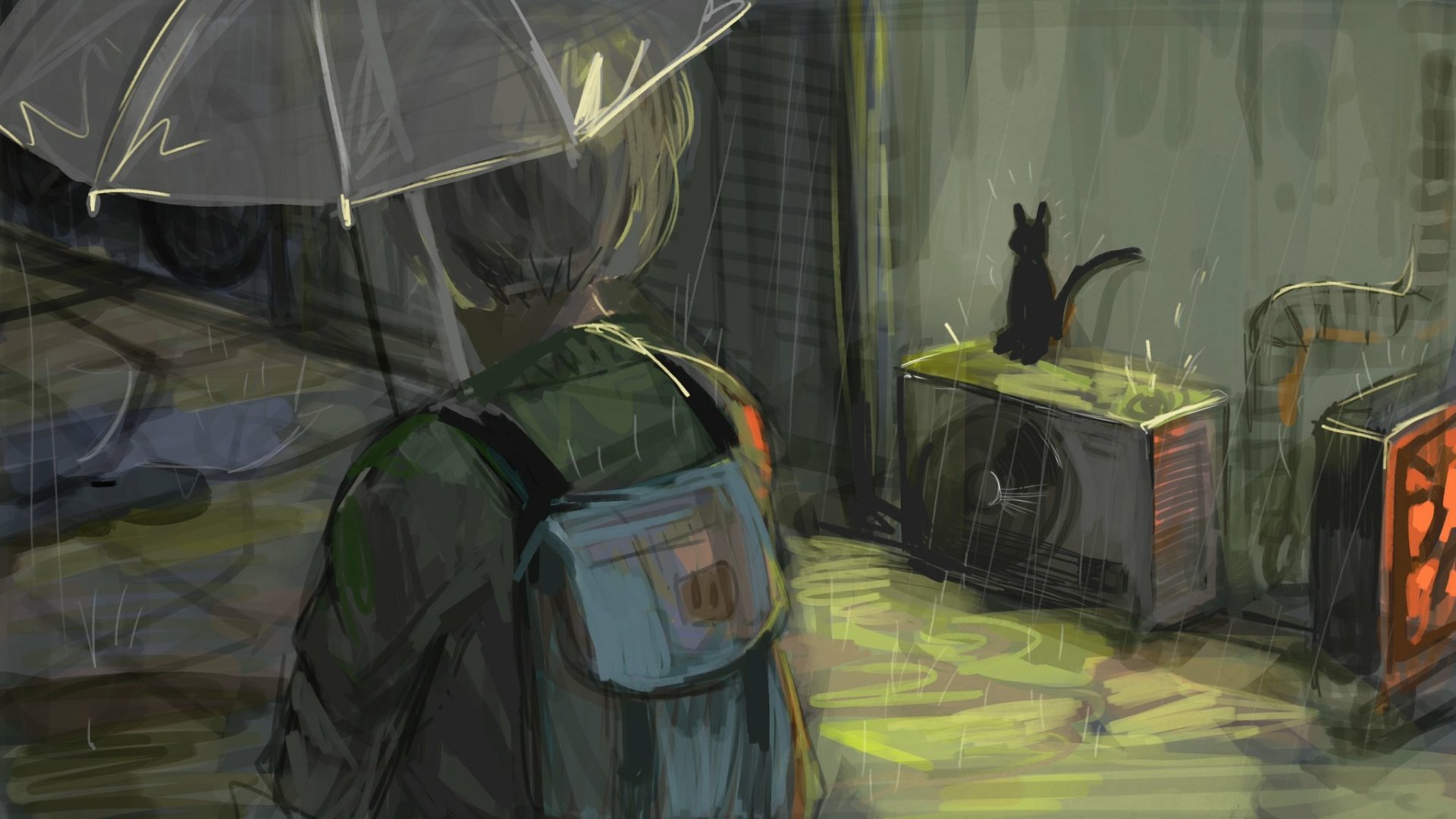 Rainy Anime Nights: The Cat's Quiet Watch in HD by Diva