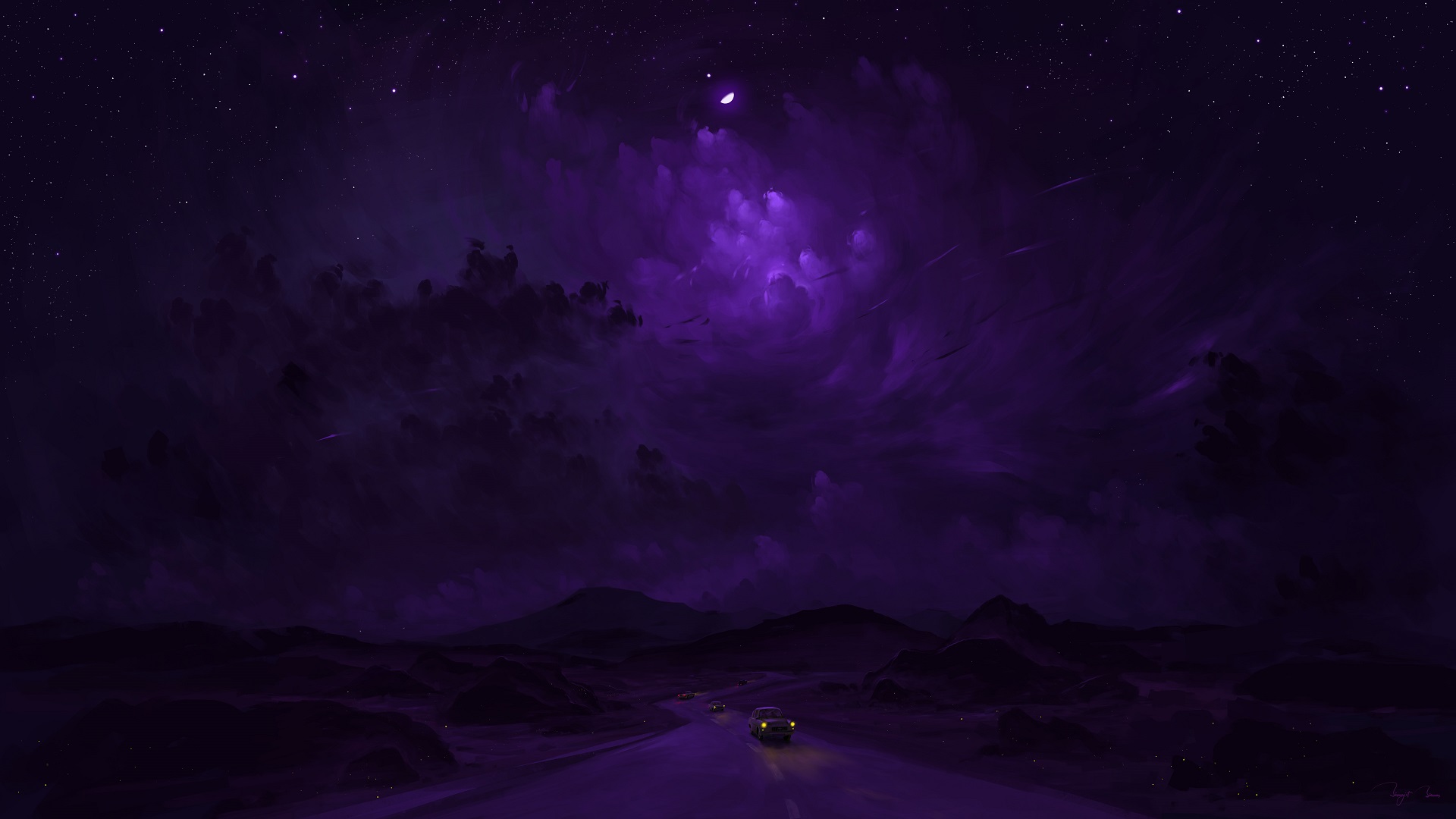 Download Car Sky Artistic Night HD Wallpaper by BisBiswas