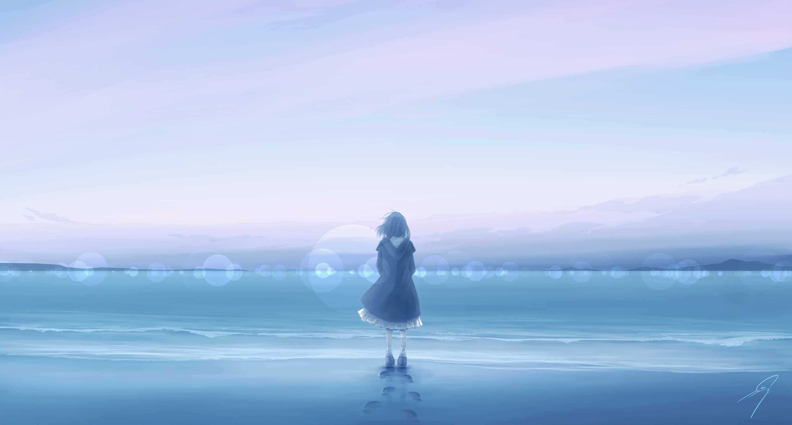 Download Sky Sea Lake Reflection Anime Original Sky Anime HD Wallpaper ...
