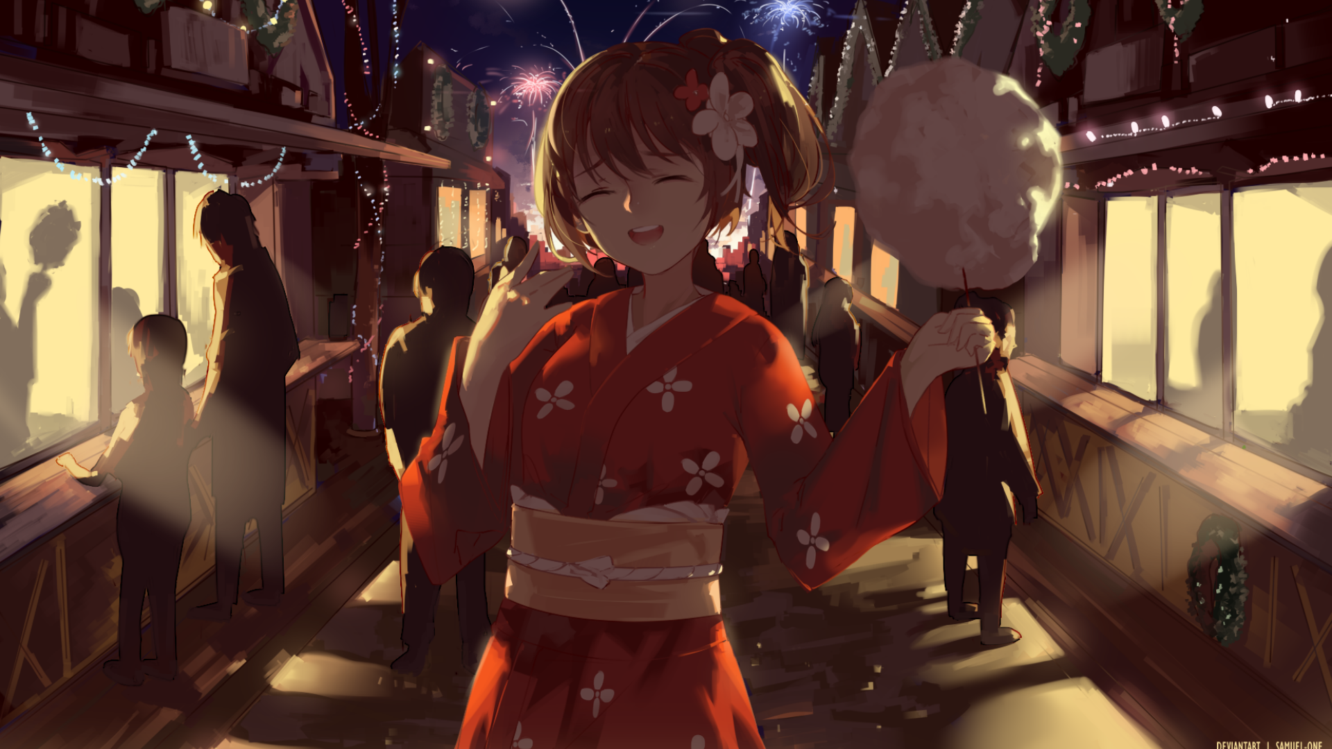 Download Night Yukata Fireworks Kimono Anime Girl Anime Girl Anime ...