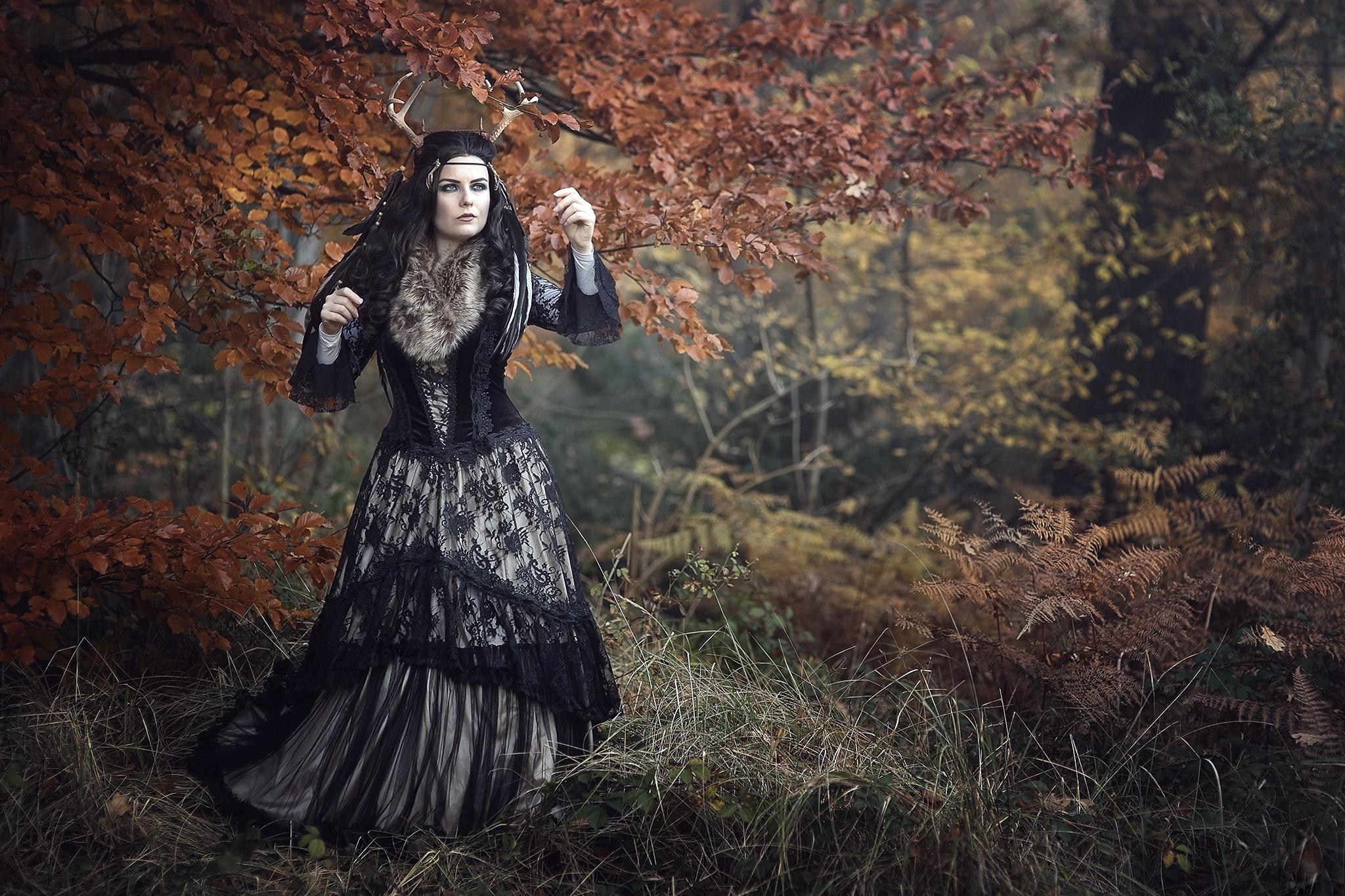 Download Fall Mood Style Forest Woman Cosplay HD Wallpaper