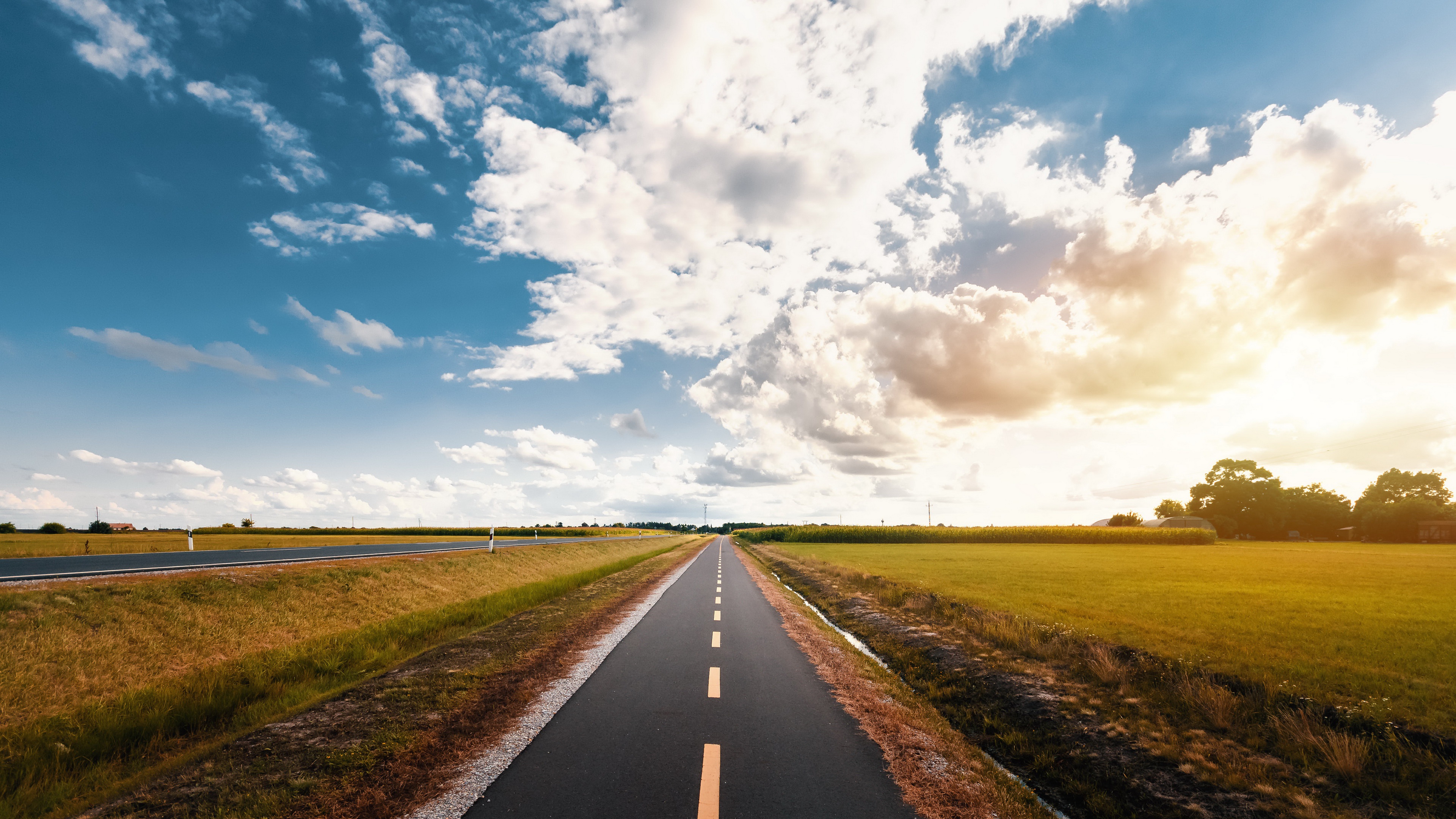 Download Cloud Sky Field Man Made Road 4k Ultra HD Wallpaper
