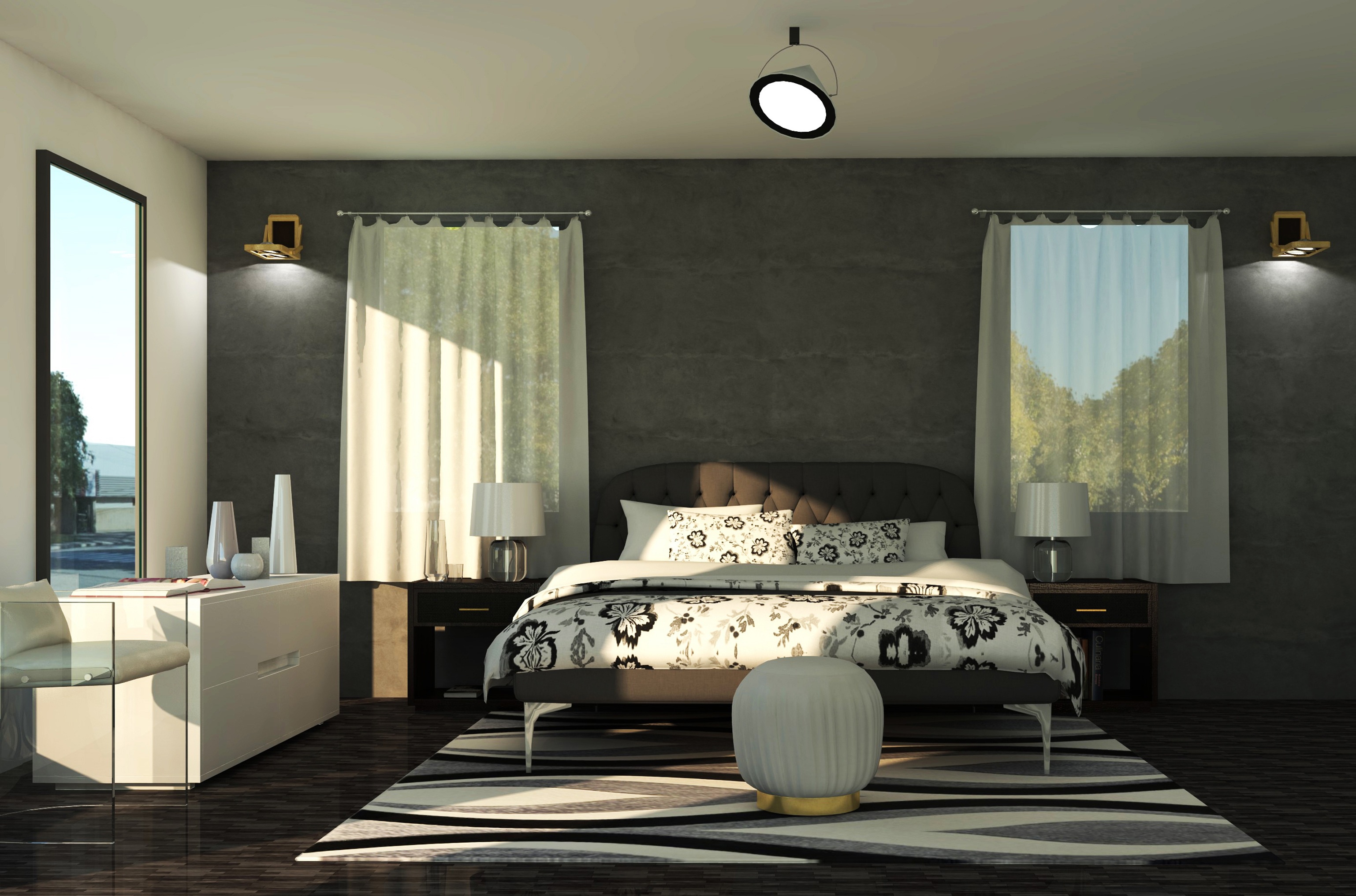 Download Lamp Bedroom Interior Bed Man Made Room HD Wallpaper
