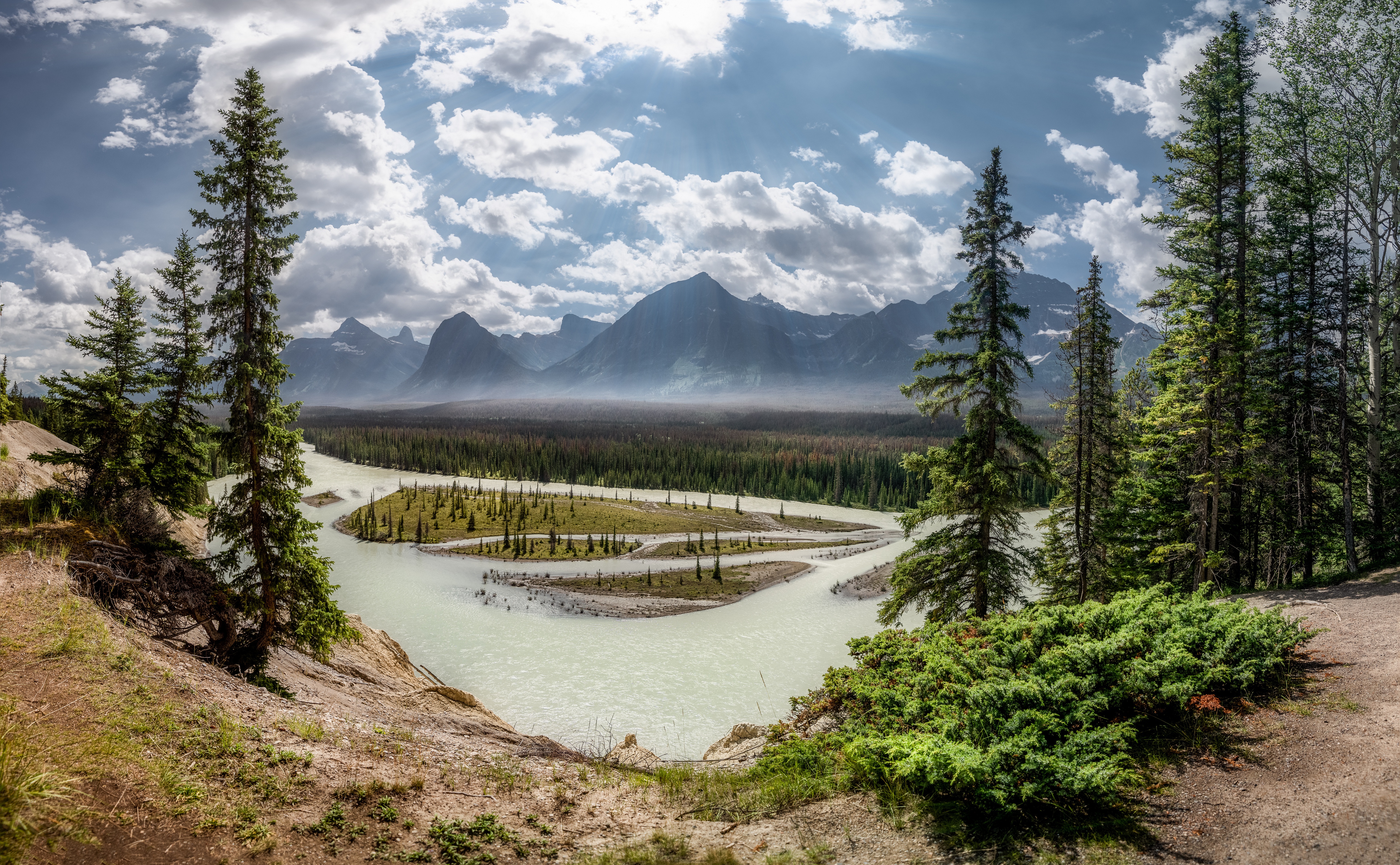 Download Canada River Mountain Cloud Nature Landscape 4k Ultra HD Wallpaper