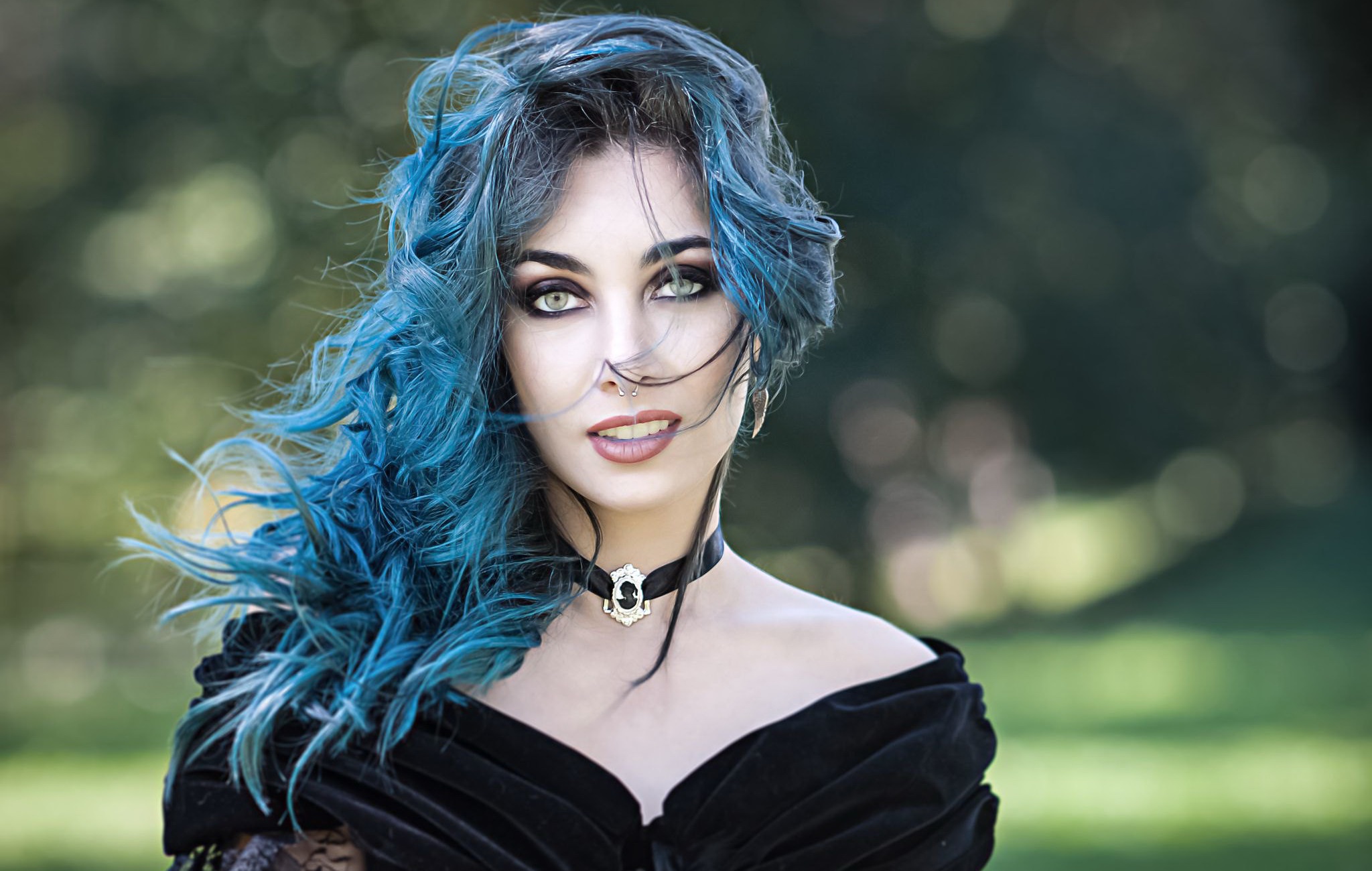 Download Face Makeup Blue Hair Portrait Woman Style HD Wallpaper