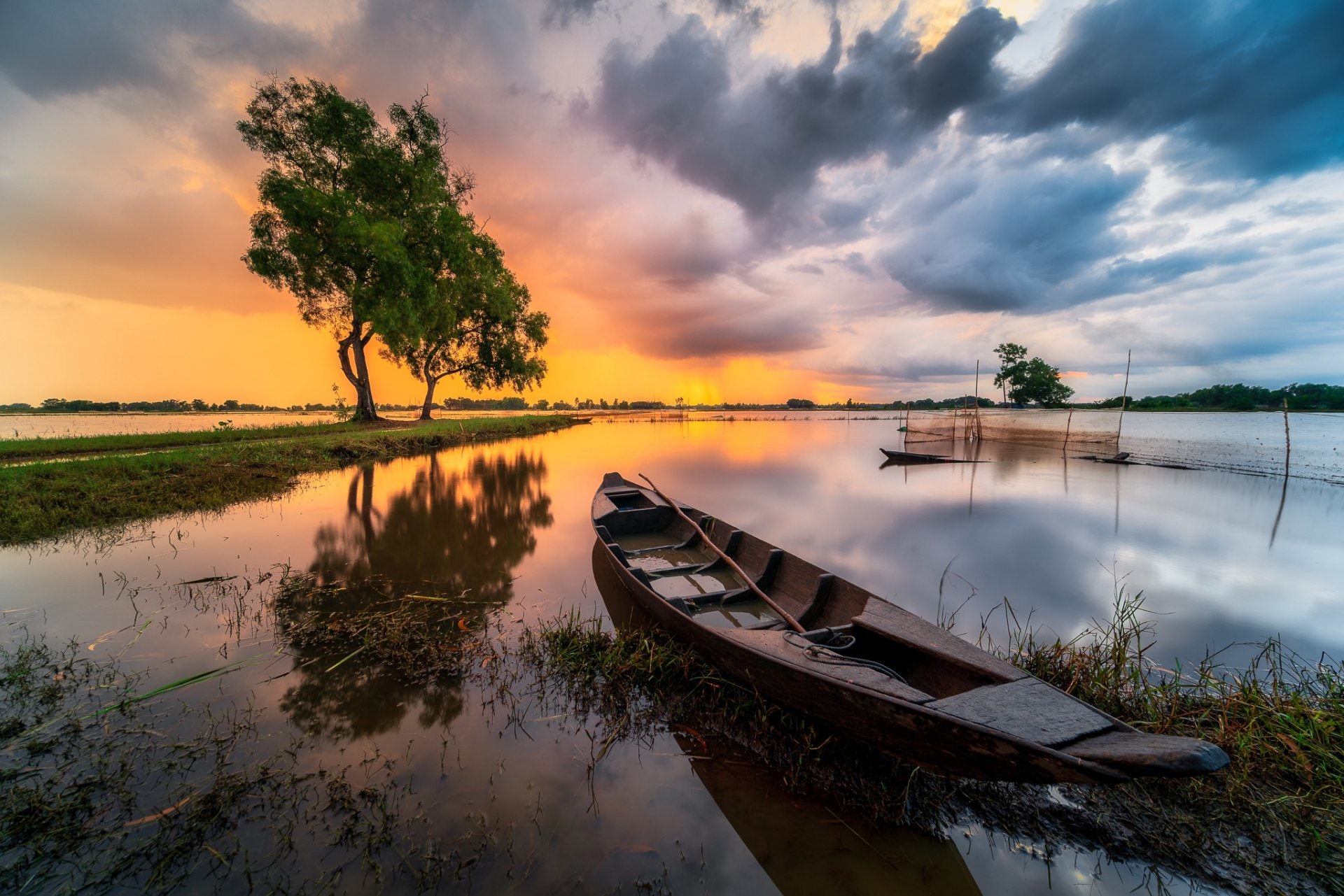 Sunset River Reflections: Tranquil Boat HD Wallpaper | 2048x1366 ...