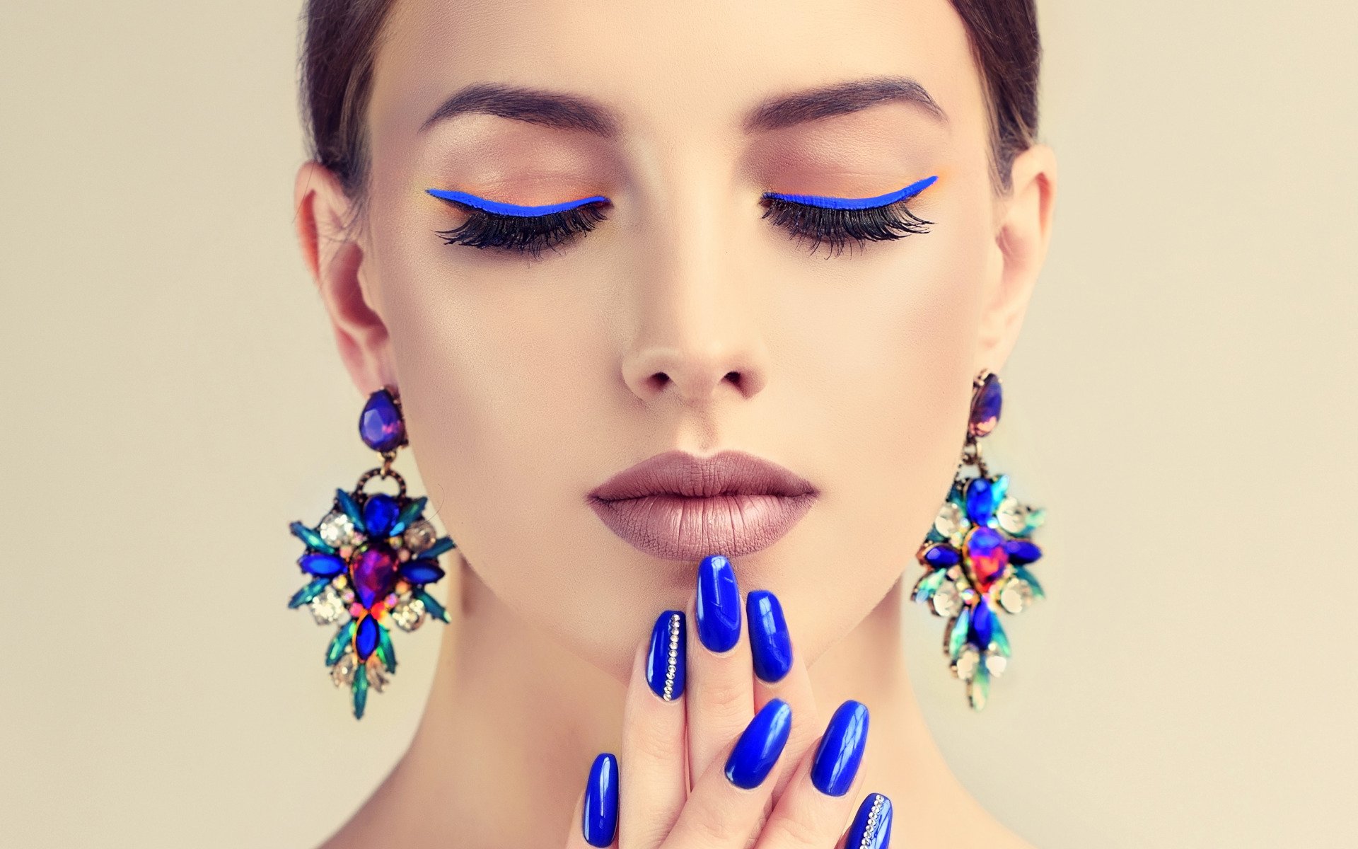 Blue Glamour — HD Portrait: Model with Bold Makeup, Nails & Statement ...