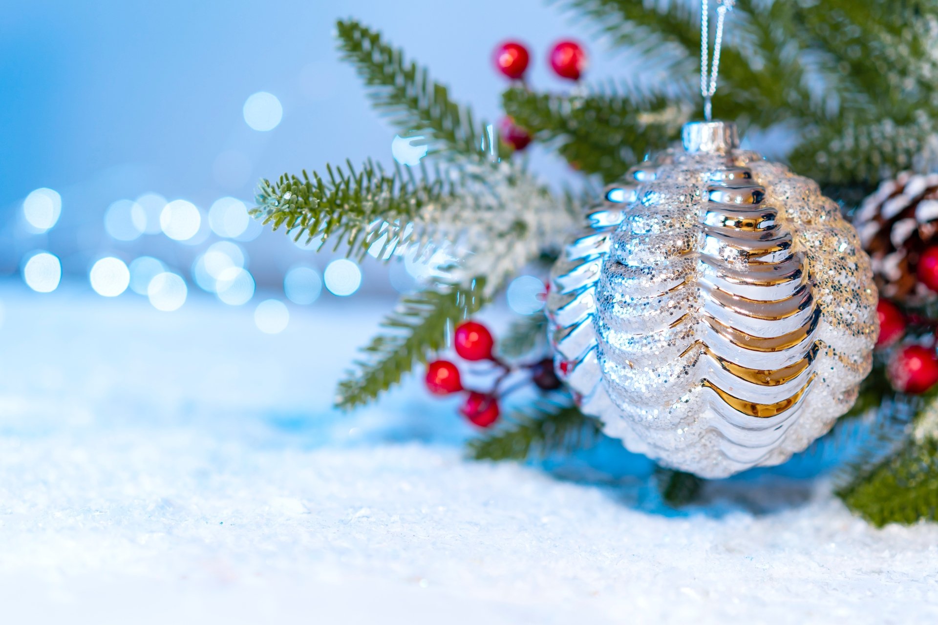 Silver Bauble Holiday — 5K Ultra HD Christmas Ornament Wallpaper ...
