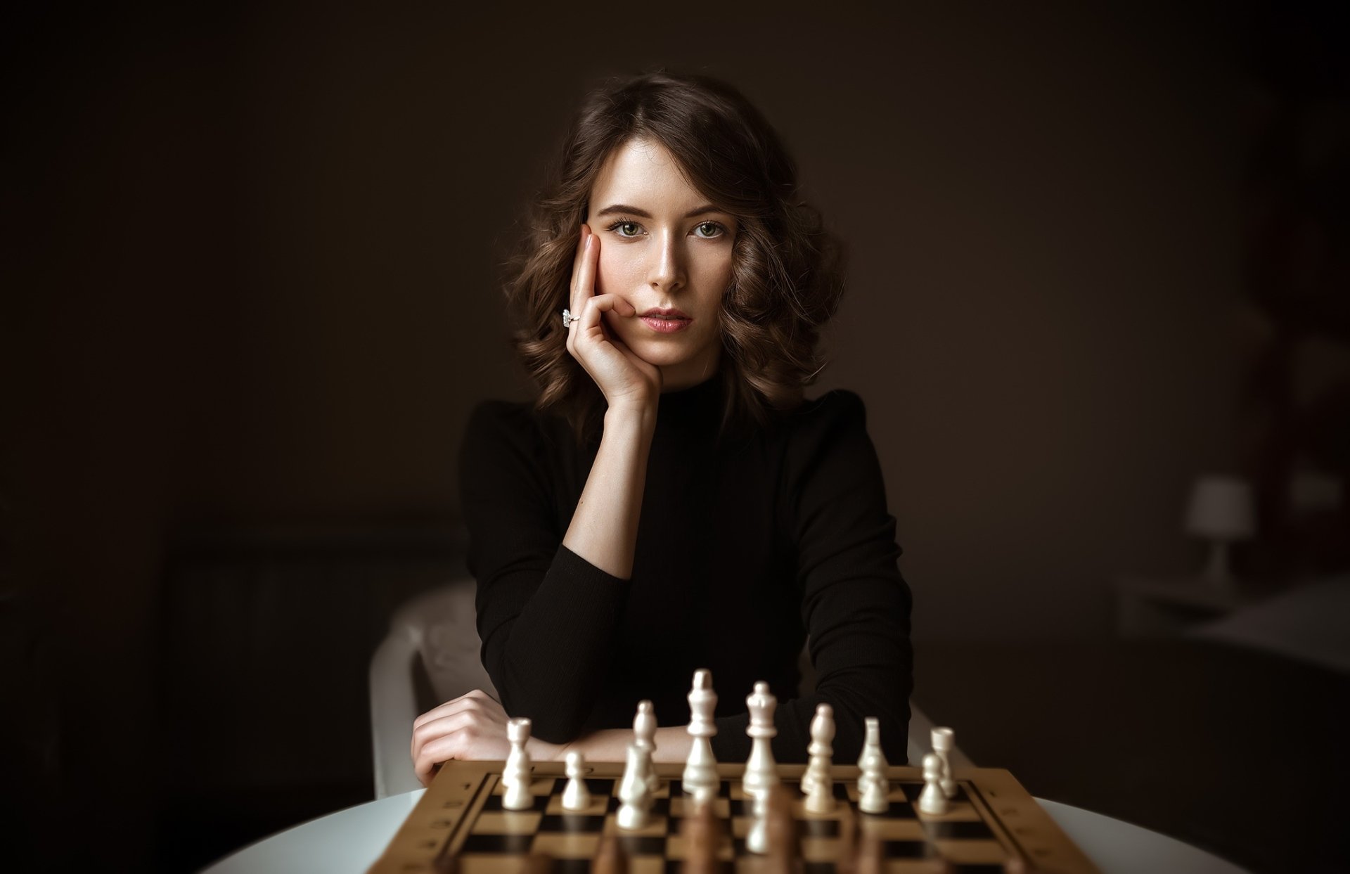 Download Chess Brunette Woman Model HD Wallpaper