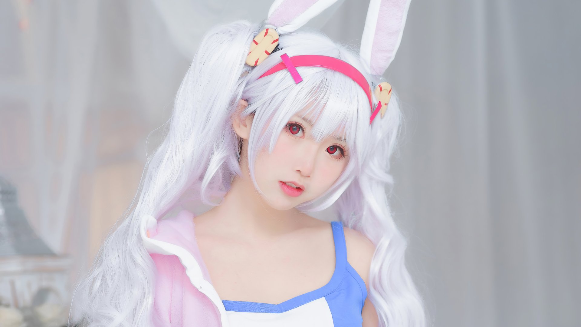 Download Bunny Ears Red Eyes White Hair Laffey (Azur Lane) Azur Lane Woman Cosplay 4k Ultra HD ...