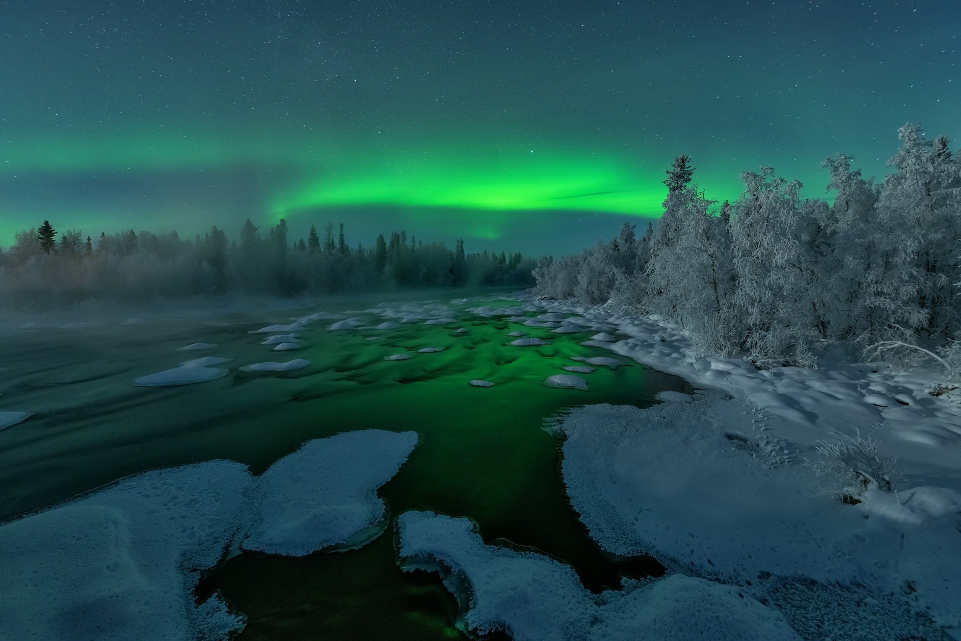 Download Night Russia River Snow Winter Nature Aurora Borealis Winter ...