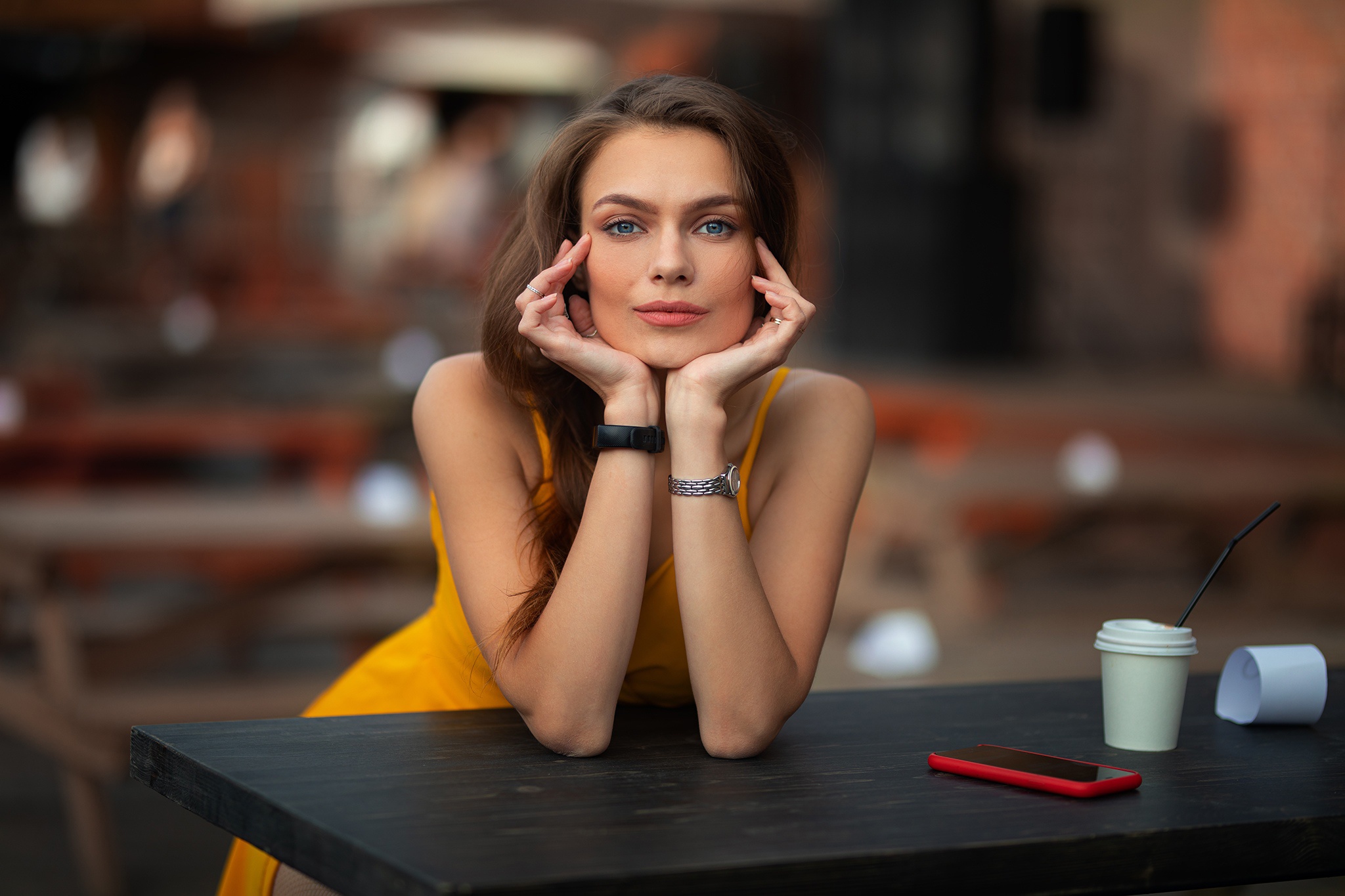 Download Blue Eyes Depth Of Field Brunette Woman Model HD Wallpaper by ...