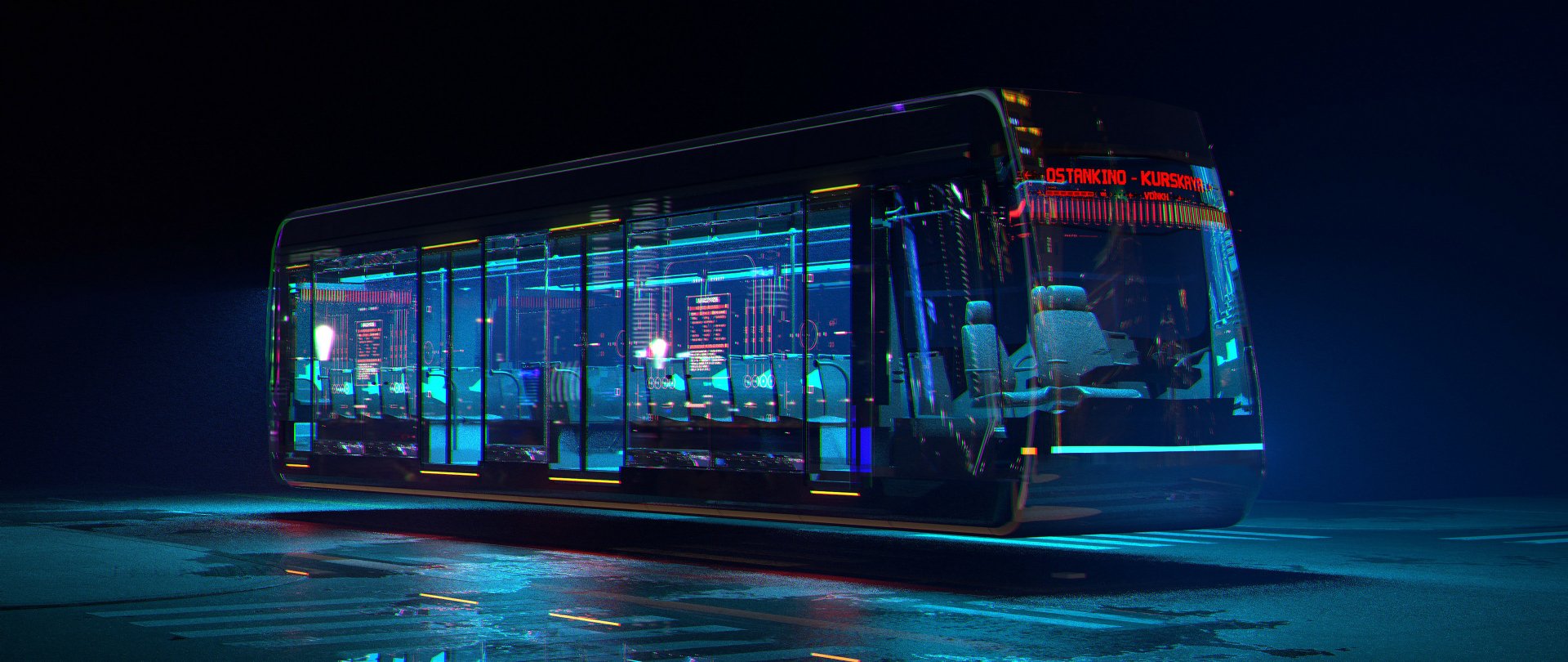 Neon Cyberpunk Bus | Sci-Fi HD Wallpaper by Maks Trofimov | 3840x1620 ...