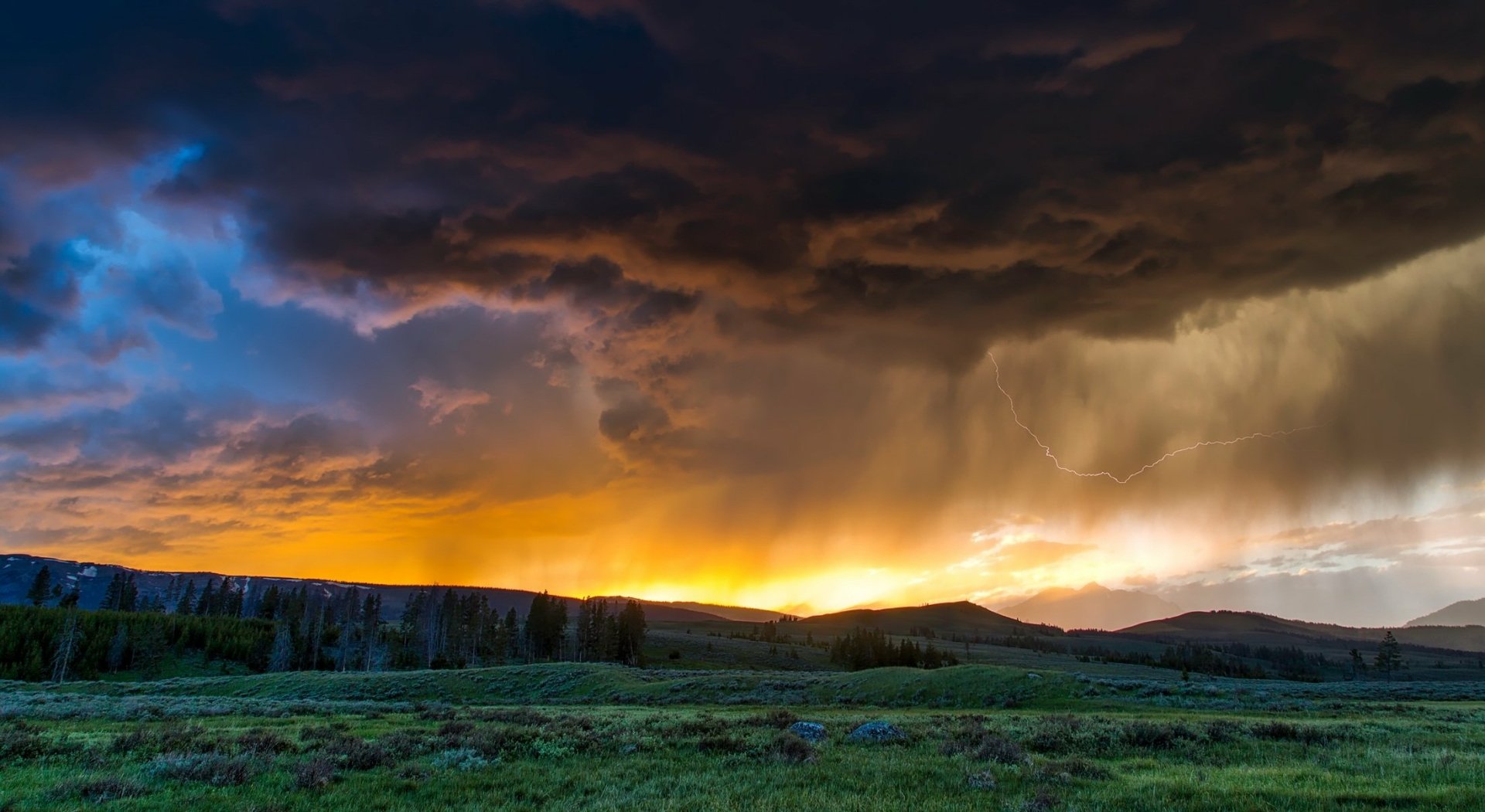 Download Grass Lightning Cloud Sunset Nature Landscape HD Wallpaper ...